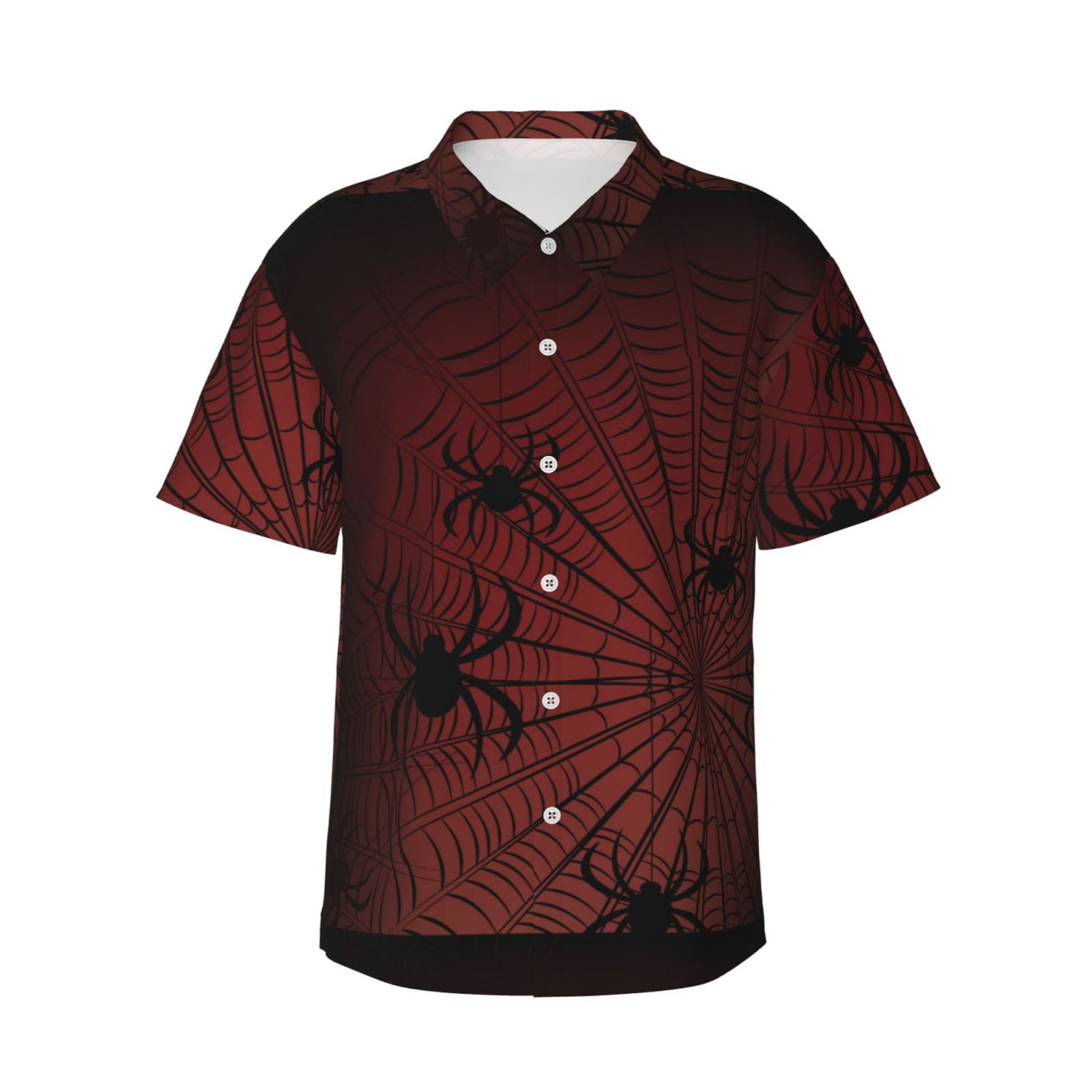 Qokaie Spiders On A Web Print Men’s Hawaiian Shirt – Tropical Short ...