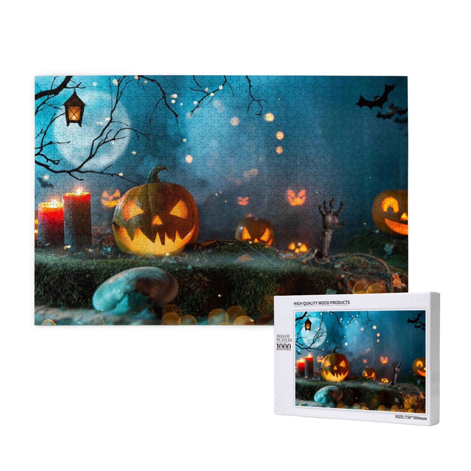Qokaie Spooky Halloween Pattern Picture Puzzle,Wooden 1000 Piece Puzzle ...