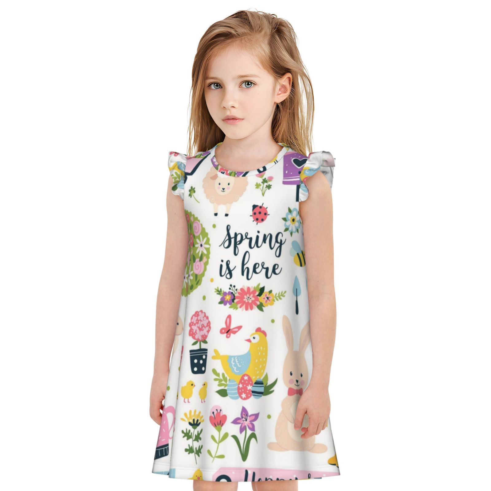 Qokaie Spring Flowers Birds Print Girls Nightgowns, Nightgown Princess ...