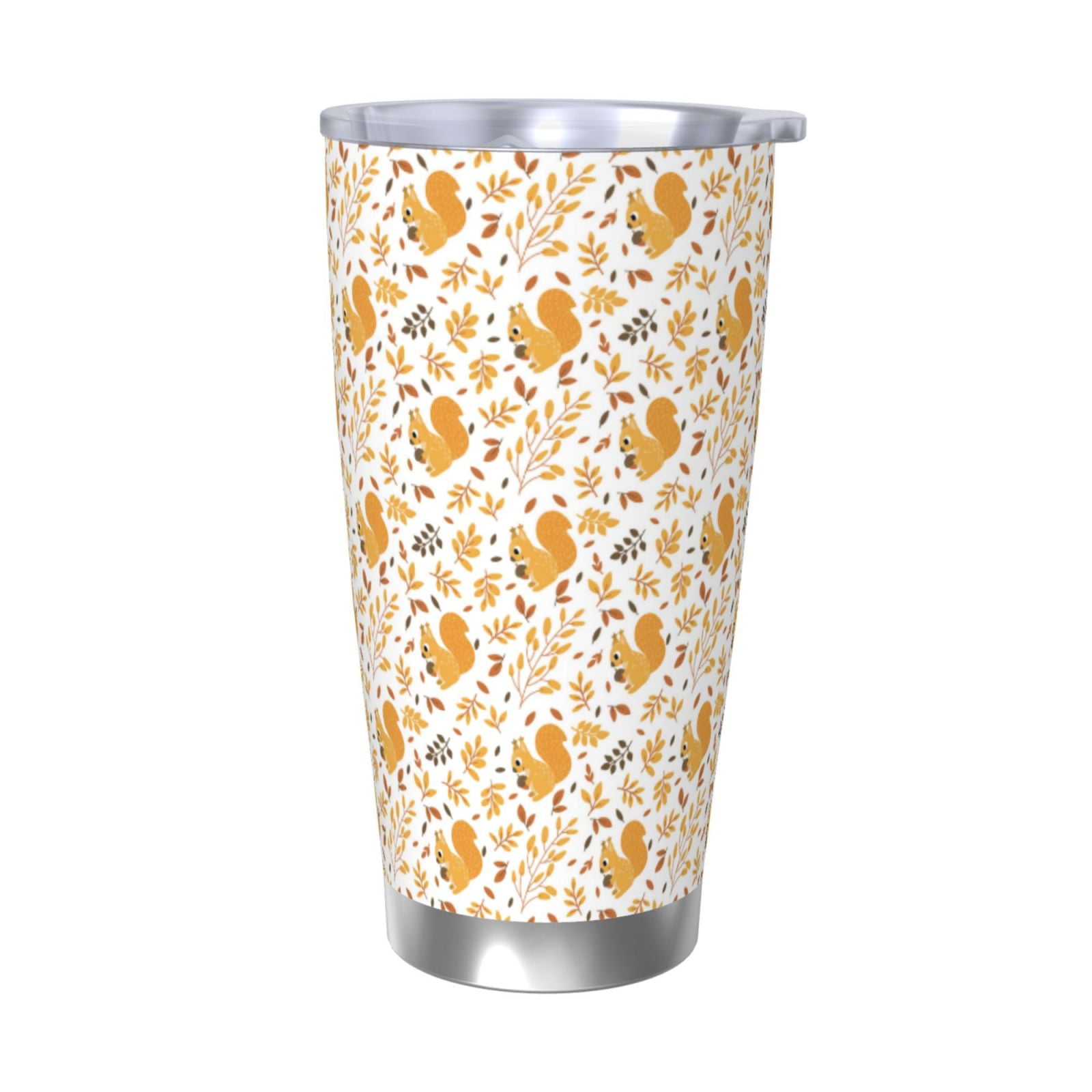 Qokaie Squirrel And Leaves Pattern 20 Oz Coffee Car Insulated Coffee ...