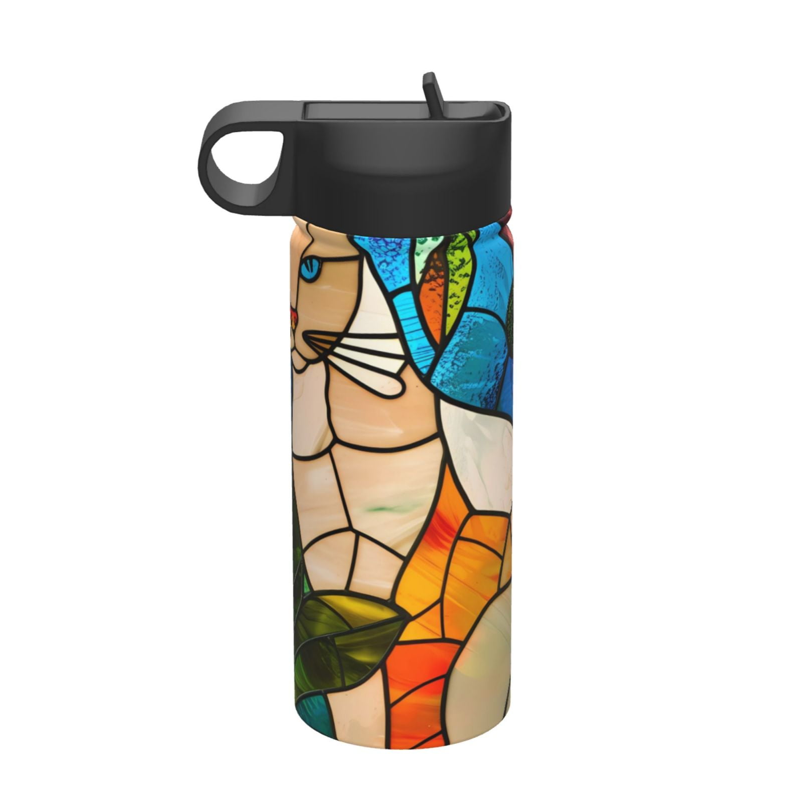 Qokaie Stained Glass Cat Art Pattern 18oz Insulated Water Bottle ...