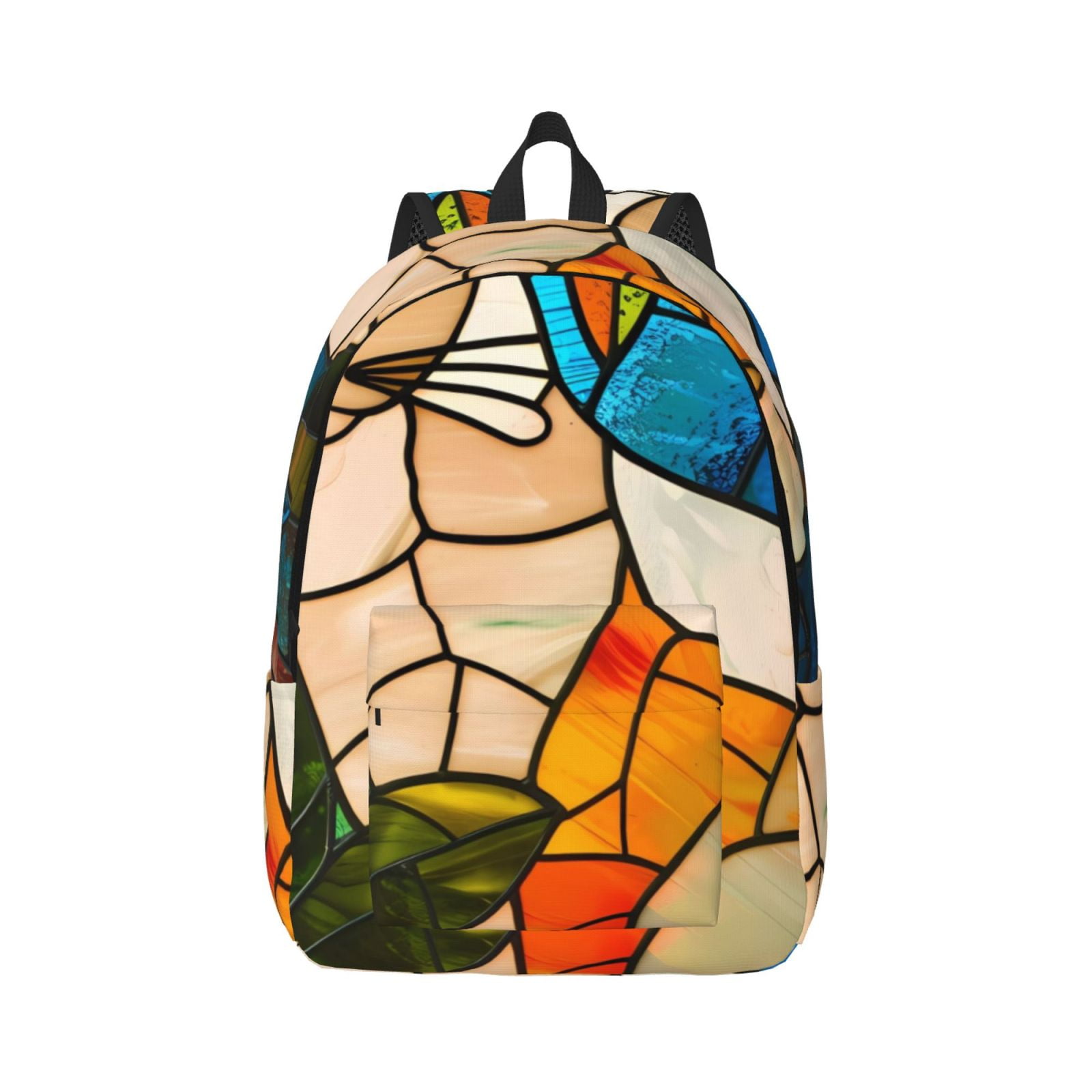 Qokaie Stained Glass Cat Art Pattern Canvas Backpack Travel Daypack ...