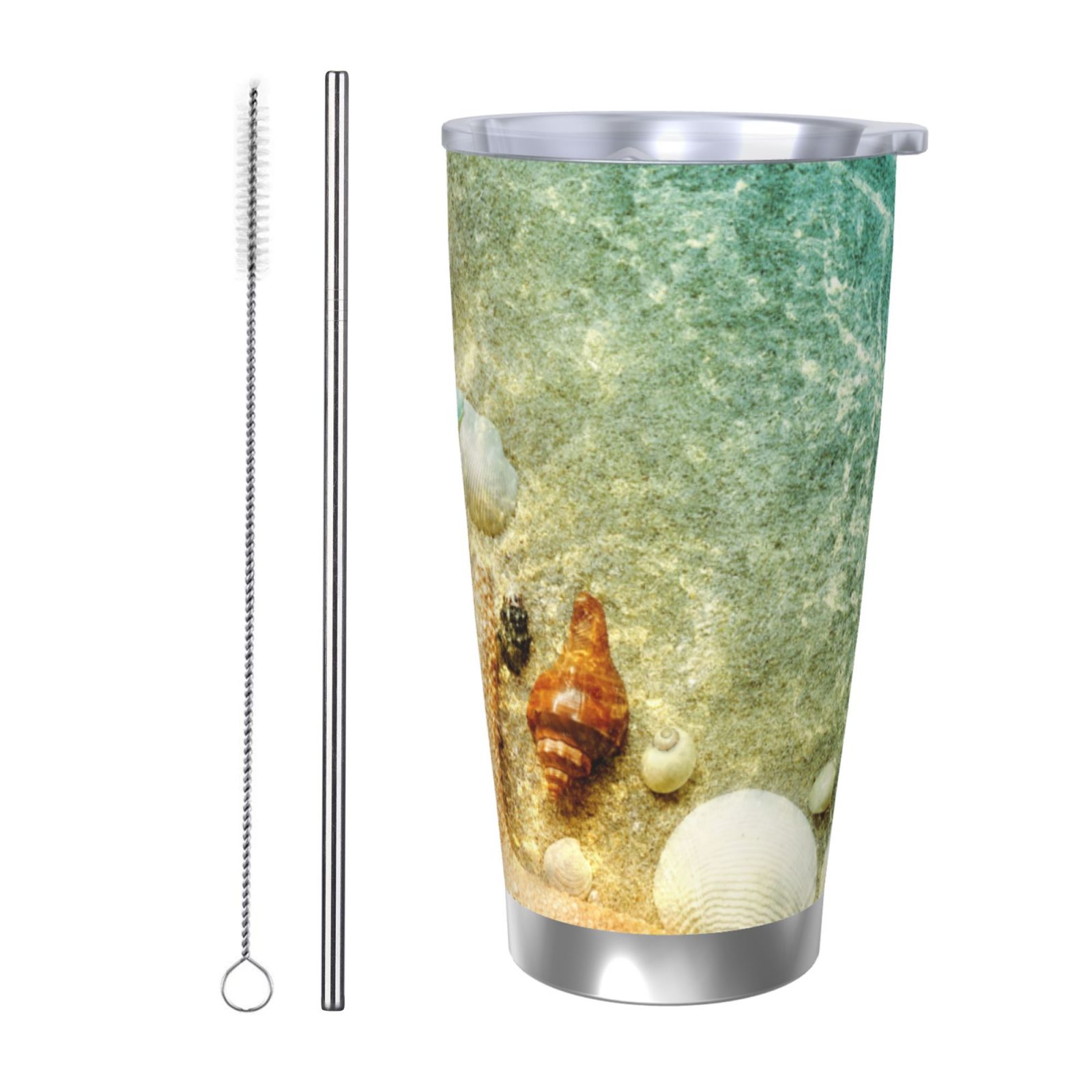 Qokaie Starfish And Seashell Pattern 20 Oz Coffee Car Insulated Coffee Cup With Lid And Straw ...