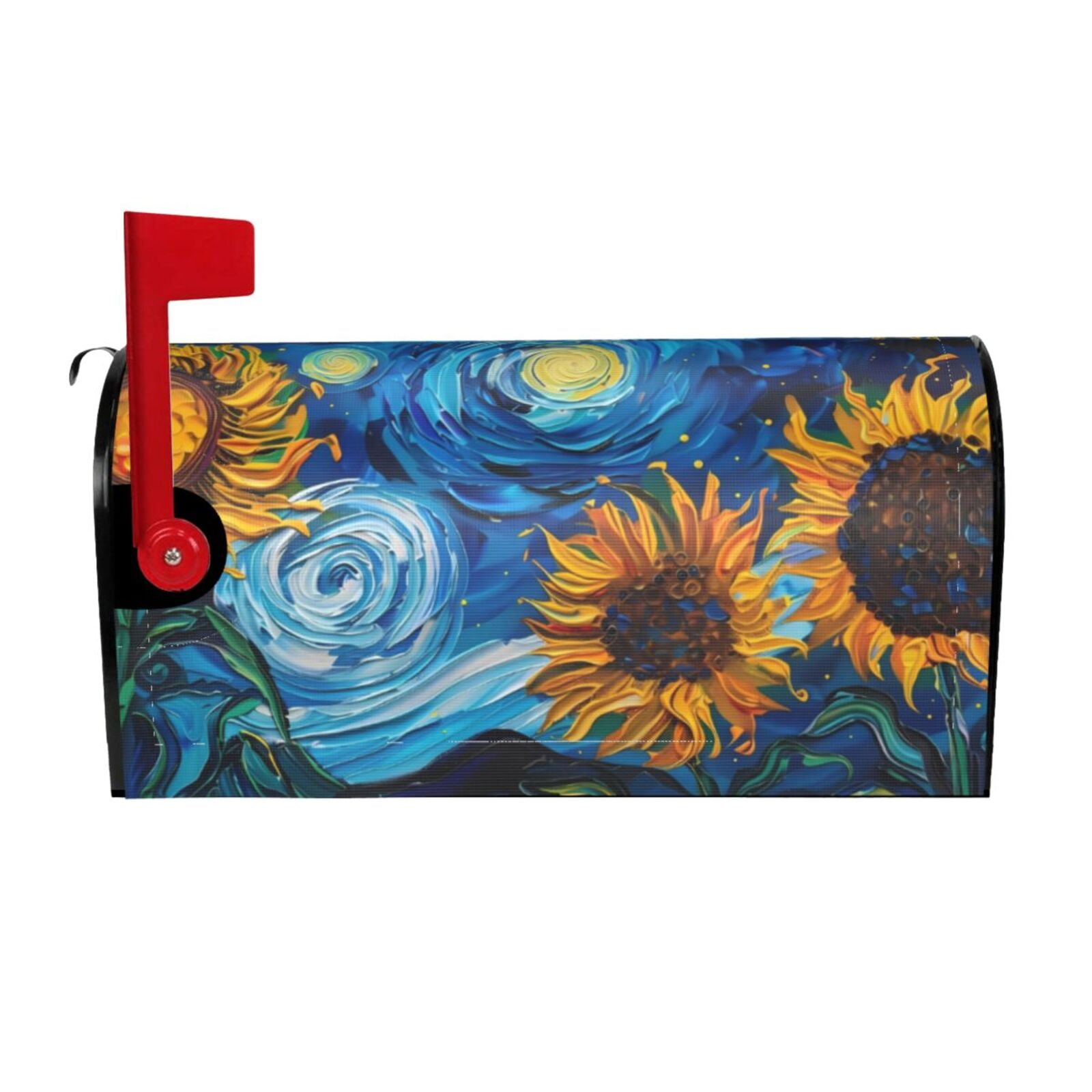 Qokaie Starry Night Sunflower Field Printed Mailbox Cover Magnetic ...