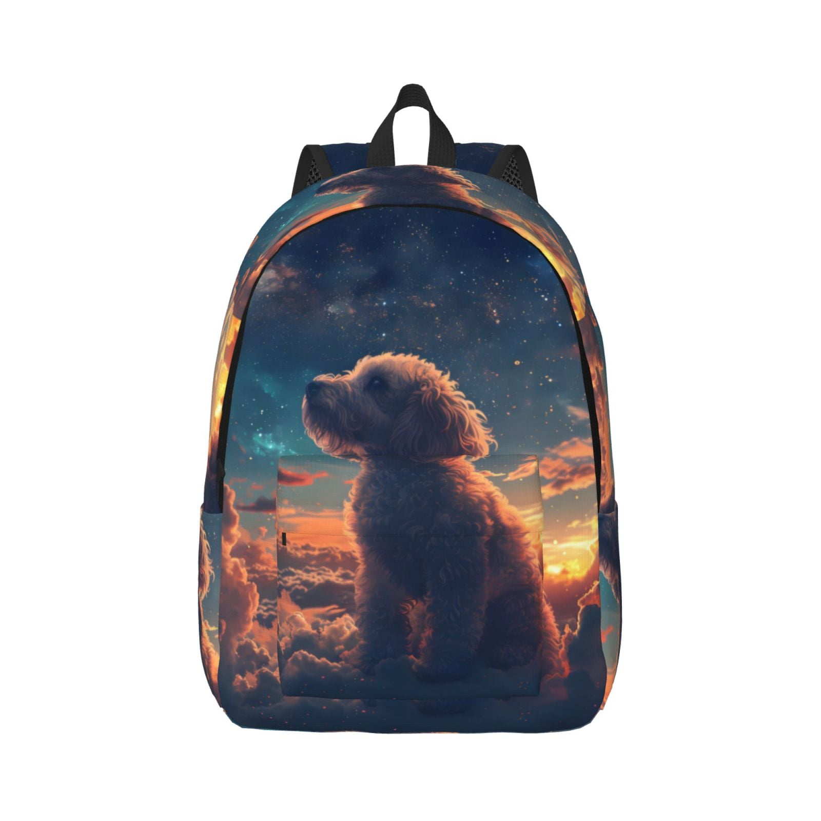 Qokaie Starry Sky Cloud Puppy Pattern Canvas Backpack Travel Daypack ...