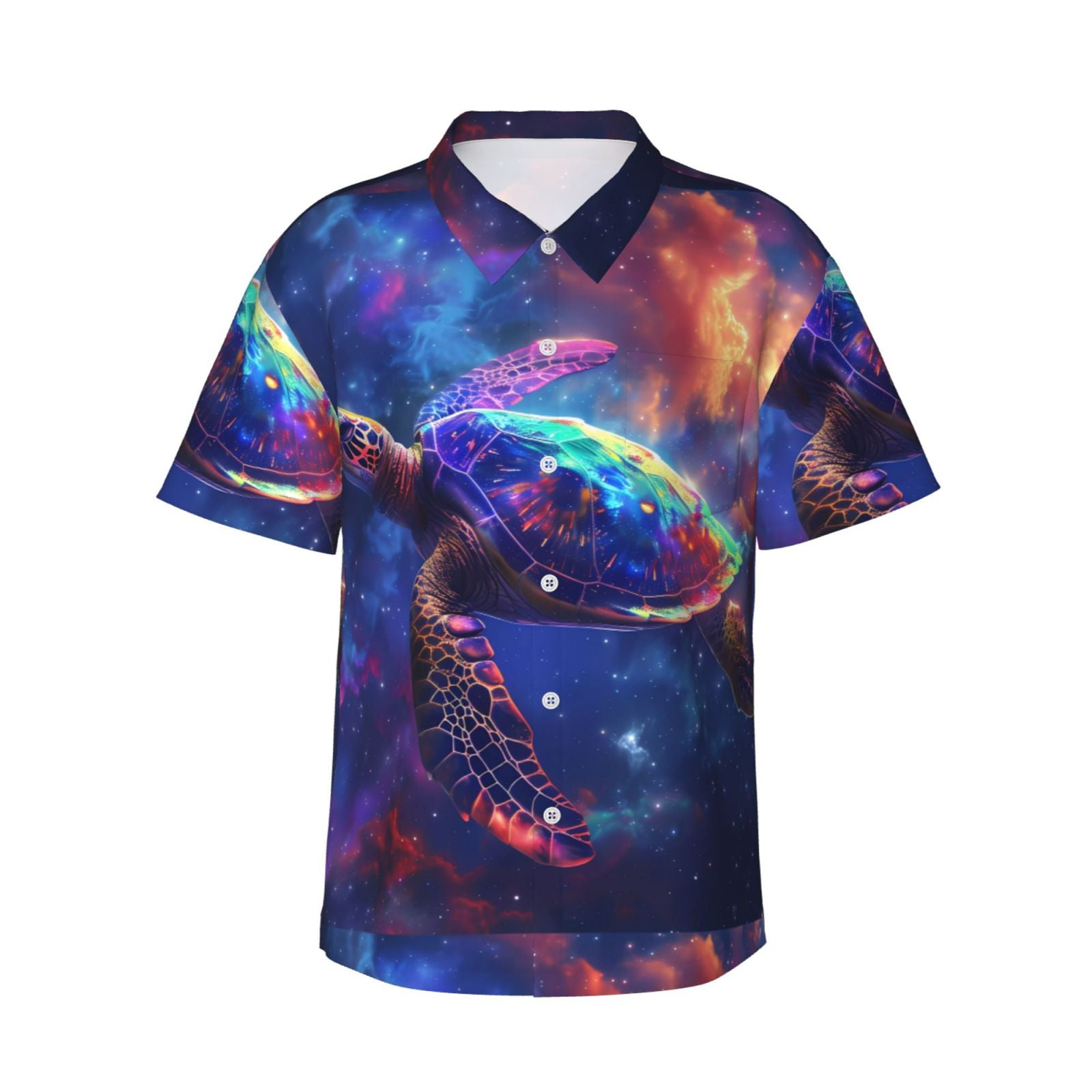 Qokaie Starry Sky Turtle Print Men’s Hawaiian Shirt – Tropical Short Sleeve Button-Down Shirt ...