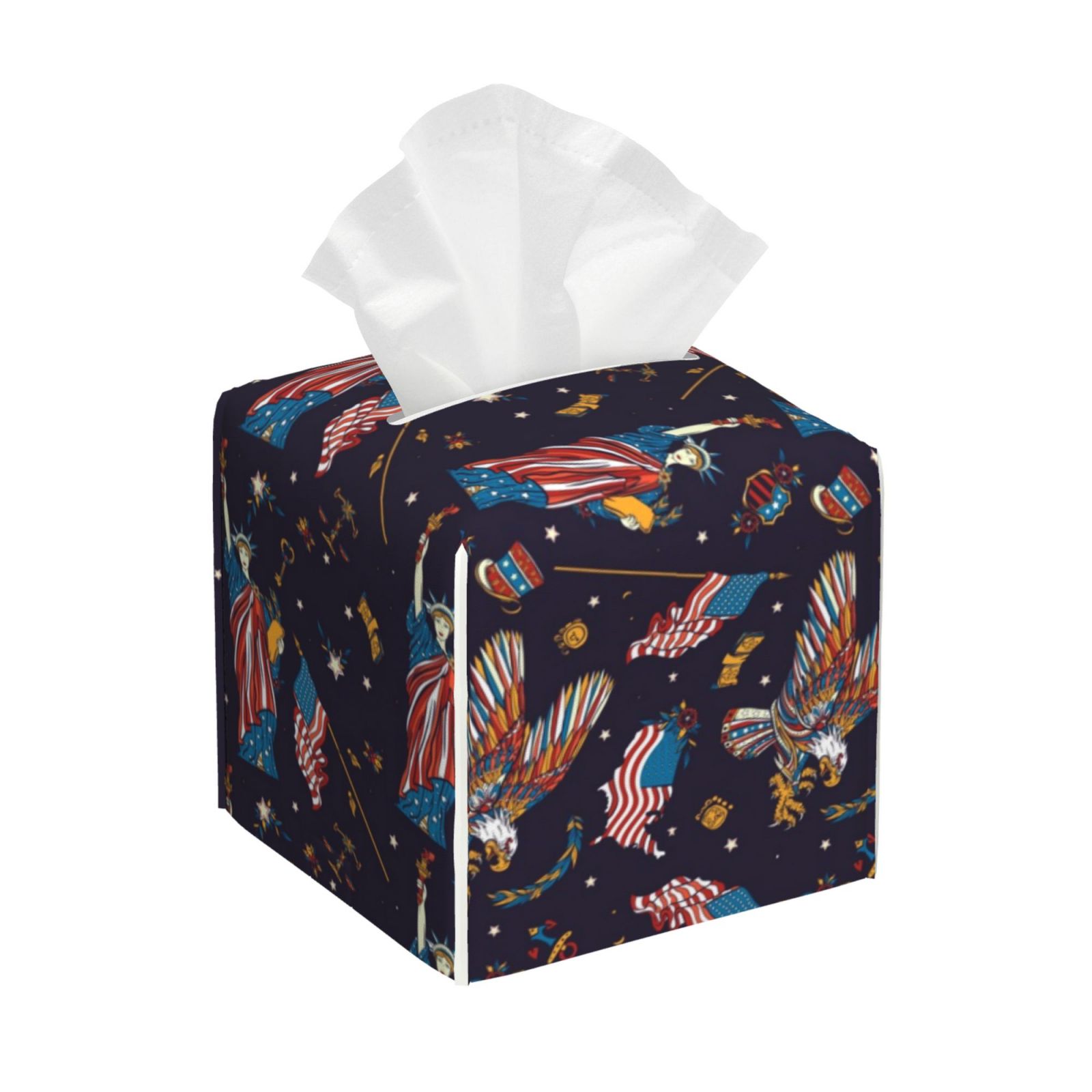 Qokaie Statue Of Liberty Eagle Print Tissue Box Cover, Refined Modern ...