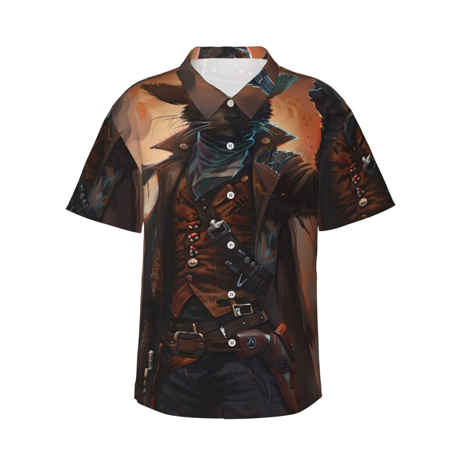Qokaie Steampunk Cowboy Cat Print Men’s Hawaiian Shirt – Tropical Short ...