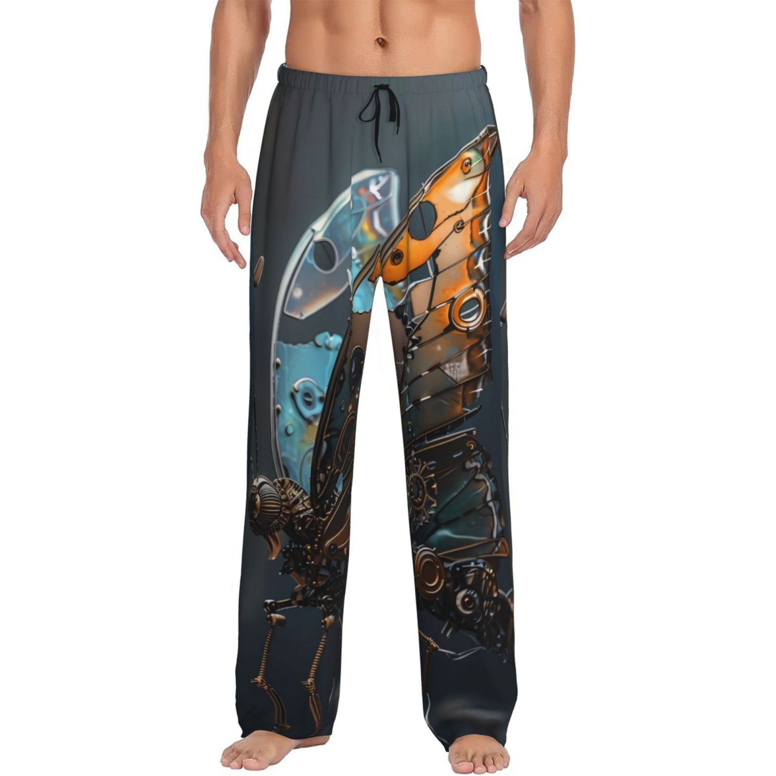 Qokaie Steampunk Mechanical Butterfly Drawing Silky Soft Men Pajama ...