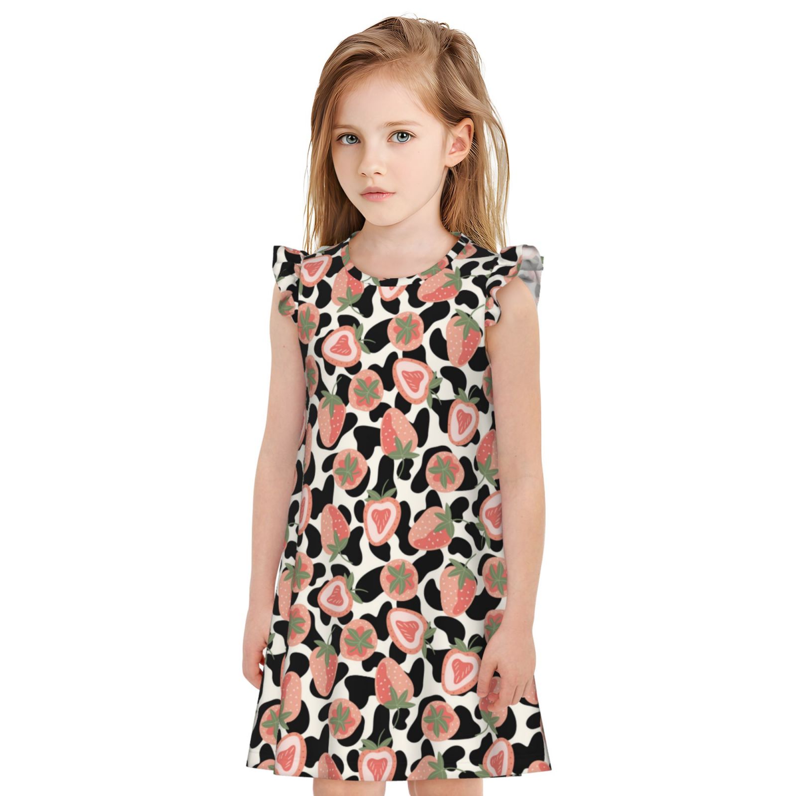 Qokaie Strawberries And Cow Skin Print Girls Nightgowns, Nightgown ...