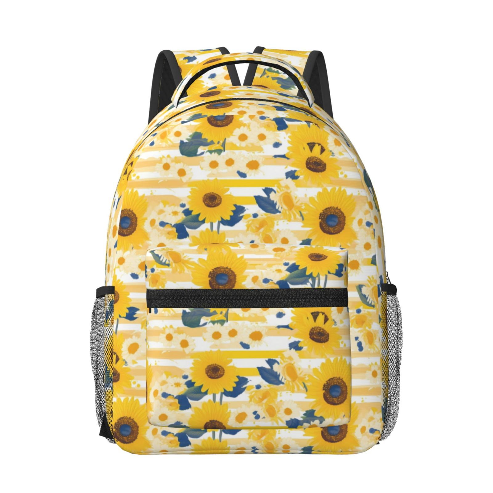 Qokaie Striped Sunflower Daisy Style School Backpack Travel Bag for Men ...