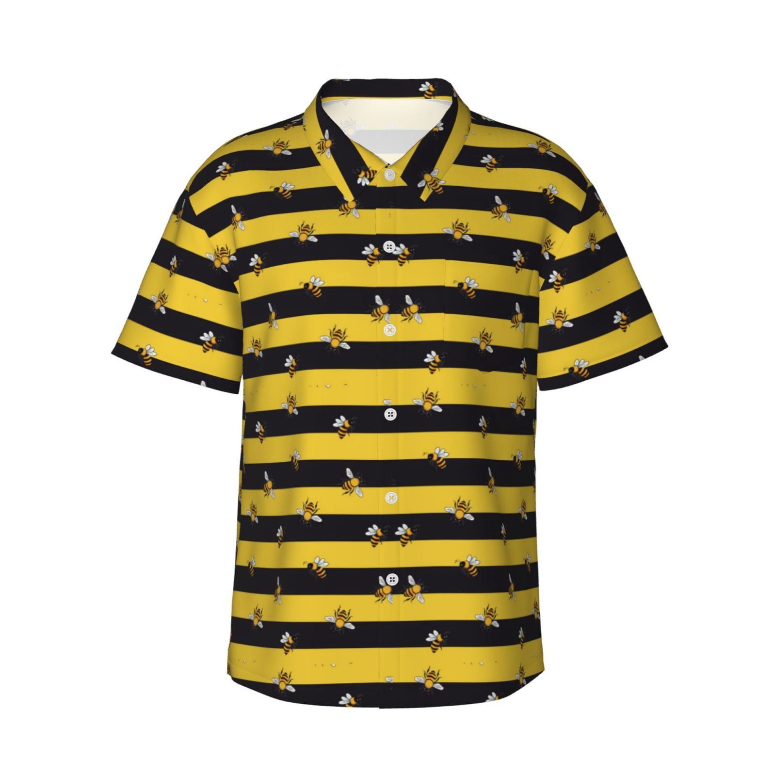 Qokaie Striped With Bees Print Men’s Hawaiian Shirt – Tropical Short ...