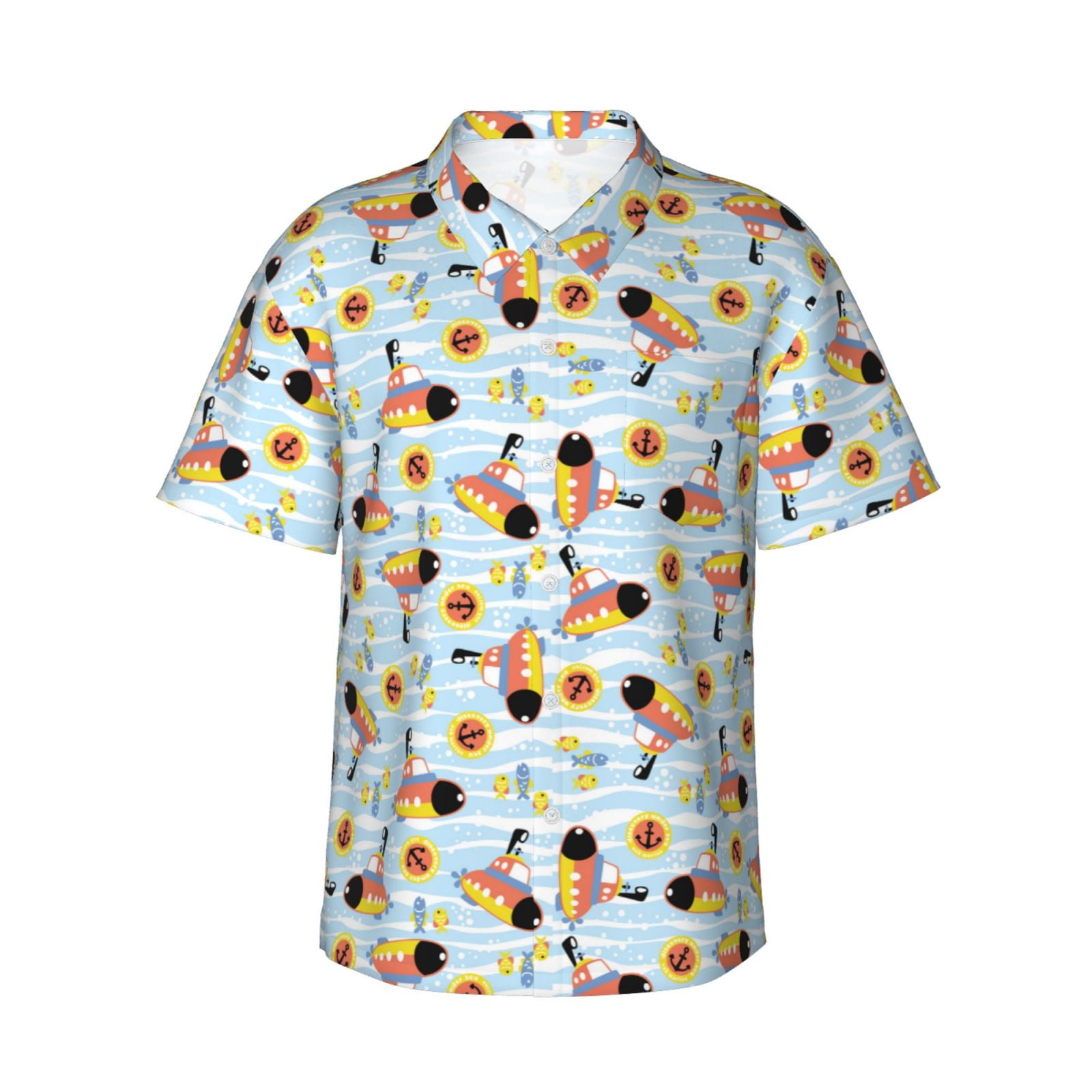 Qokaie Submarine With Fishes Undersea Print Men’s Hawaiian Shirt ...