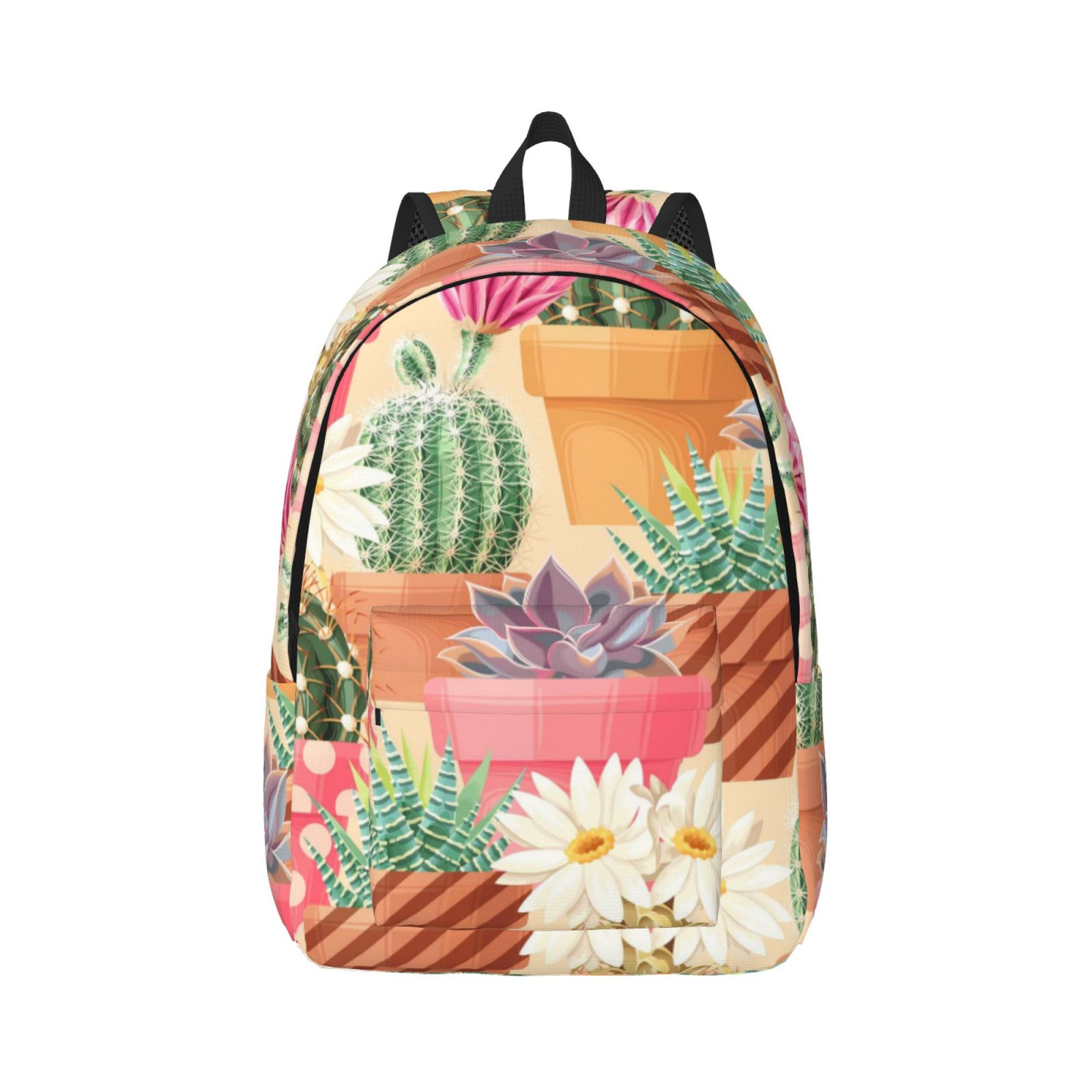Qokaie Succulent And Cactus Pattern Canvas Backpack Travel Daypack ...