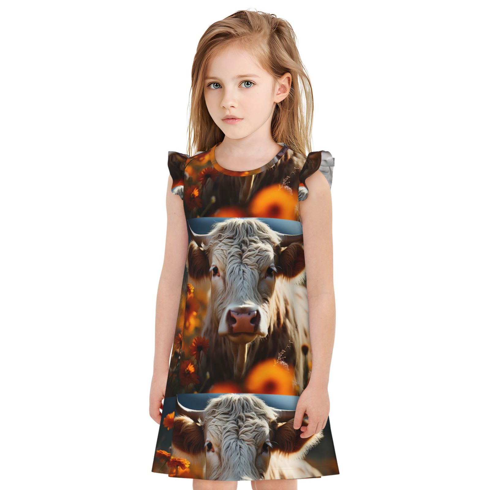 Qokaie Sunflower Cow In Flower Field Print Girls Nightgowns, Nightgown ...