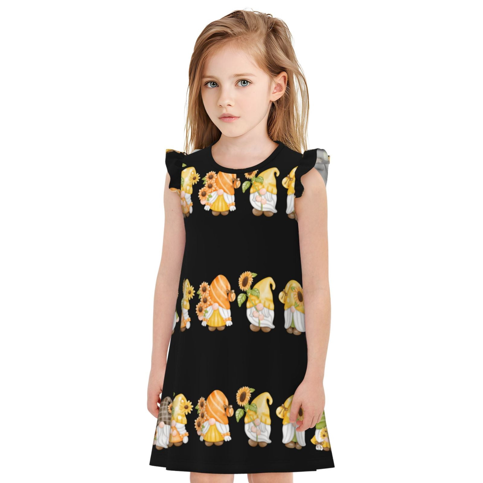 Qokaie Sunflower Gnomes 5 Print Girls Nightgowns, Nightgown Princess ...