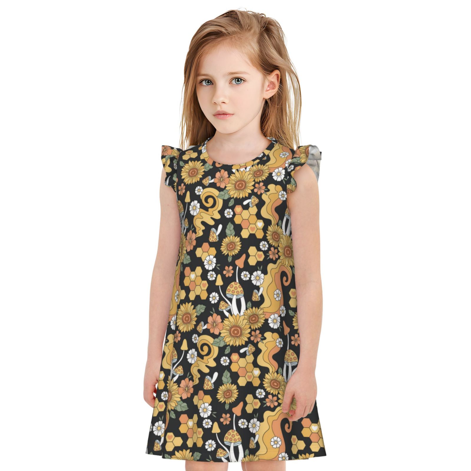 Qokaie Sunflowers Bee Print Girls Nightgowns, Nightgown Princess Pajama ...