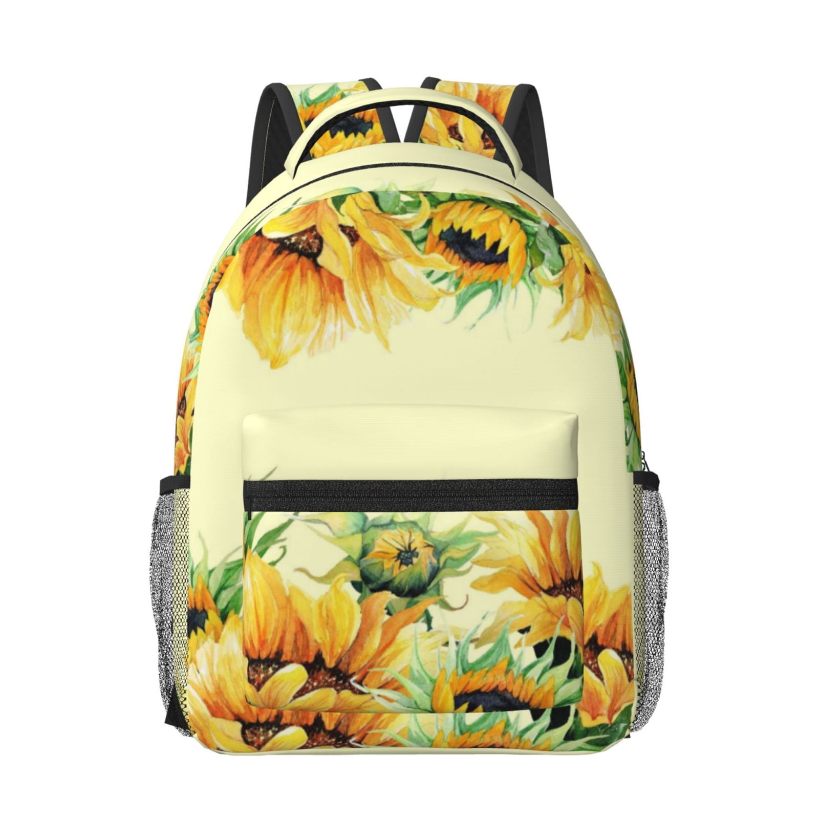 Qokaie Sunflowers On A Yellow Background Style School Backpack Travel ...