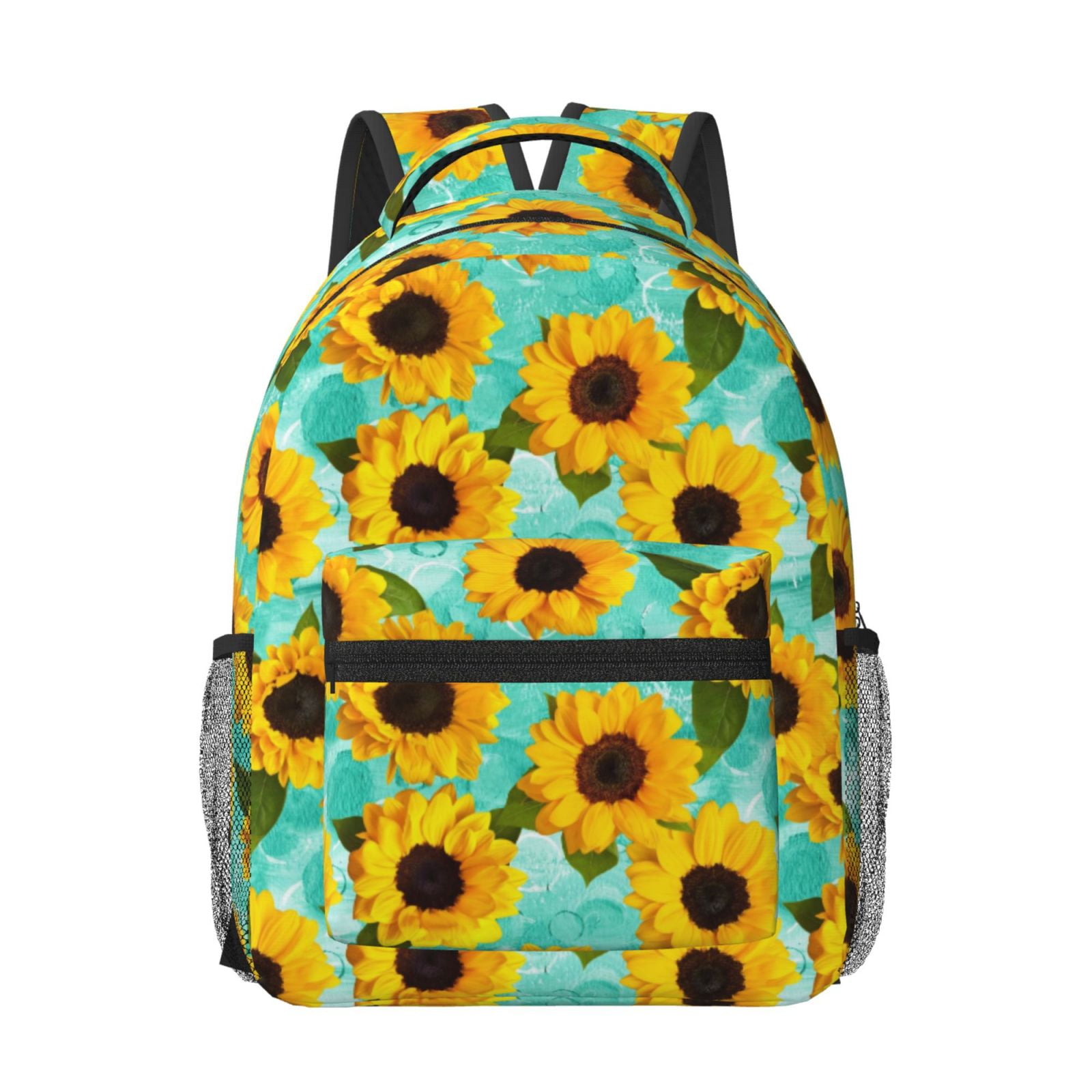 Qokaie Sunflowers With Green Leaves Style School Backpack Travel Bag ...