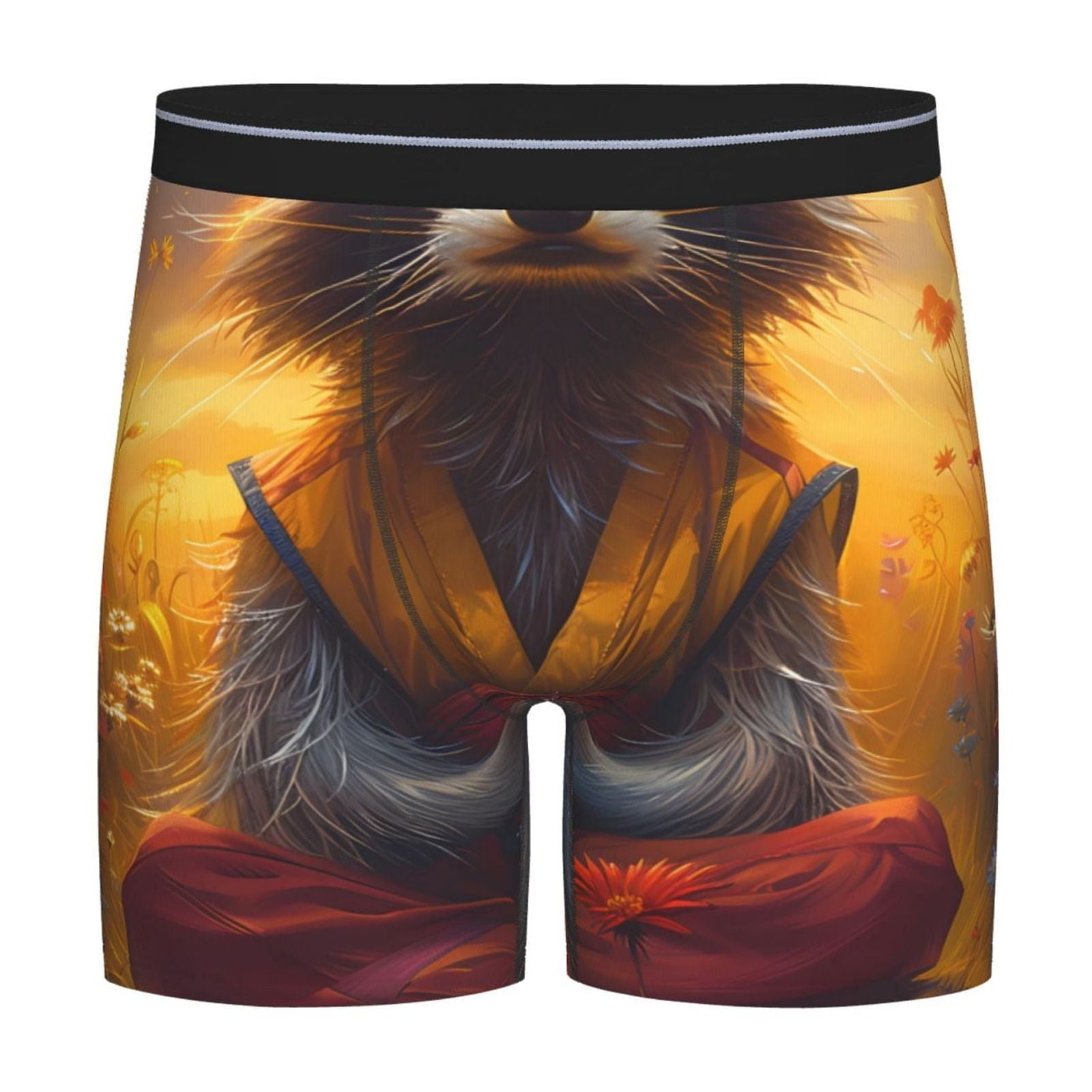 Qokaie Sunset Flower Meditating Raccoon for Men's Cotton Briefs ...