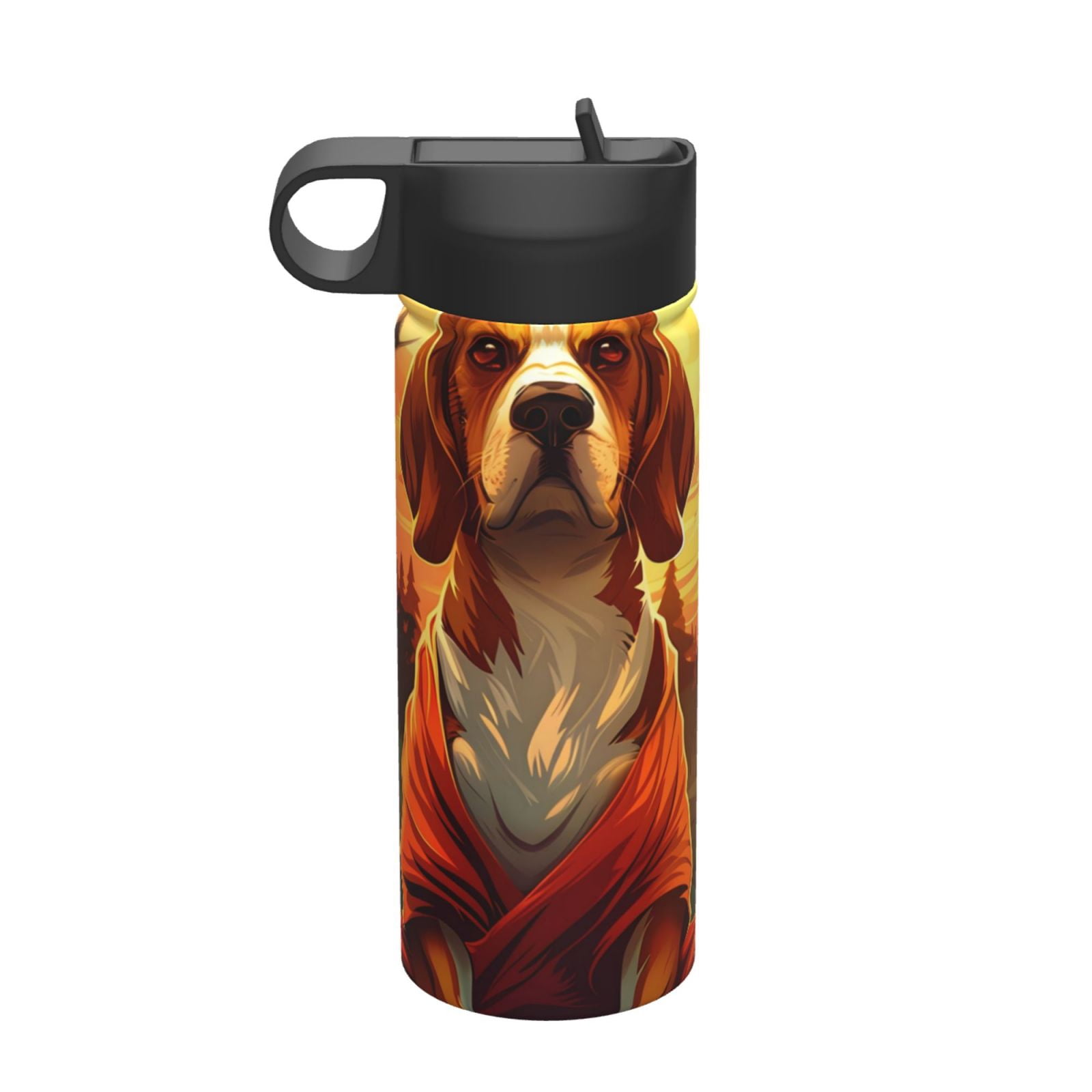 Qokaie Sunset Meditating Dog Pattern 18oz Insulated Water Bottle ...