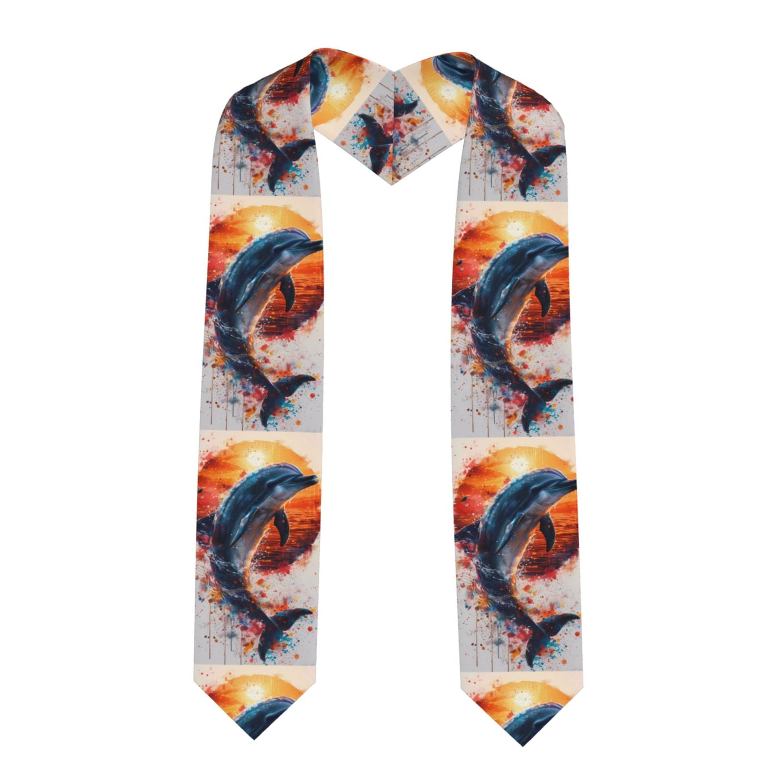 Qokaie Sunset Ocean Watercolor Dolphin Pattern Graduation Shawl Stole ...