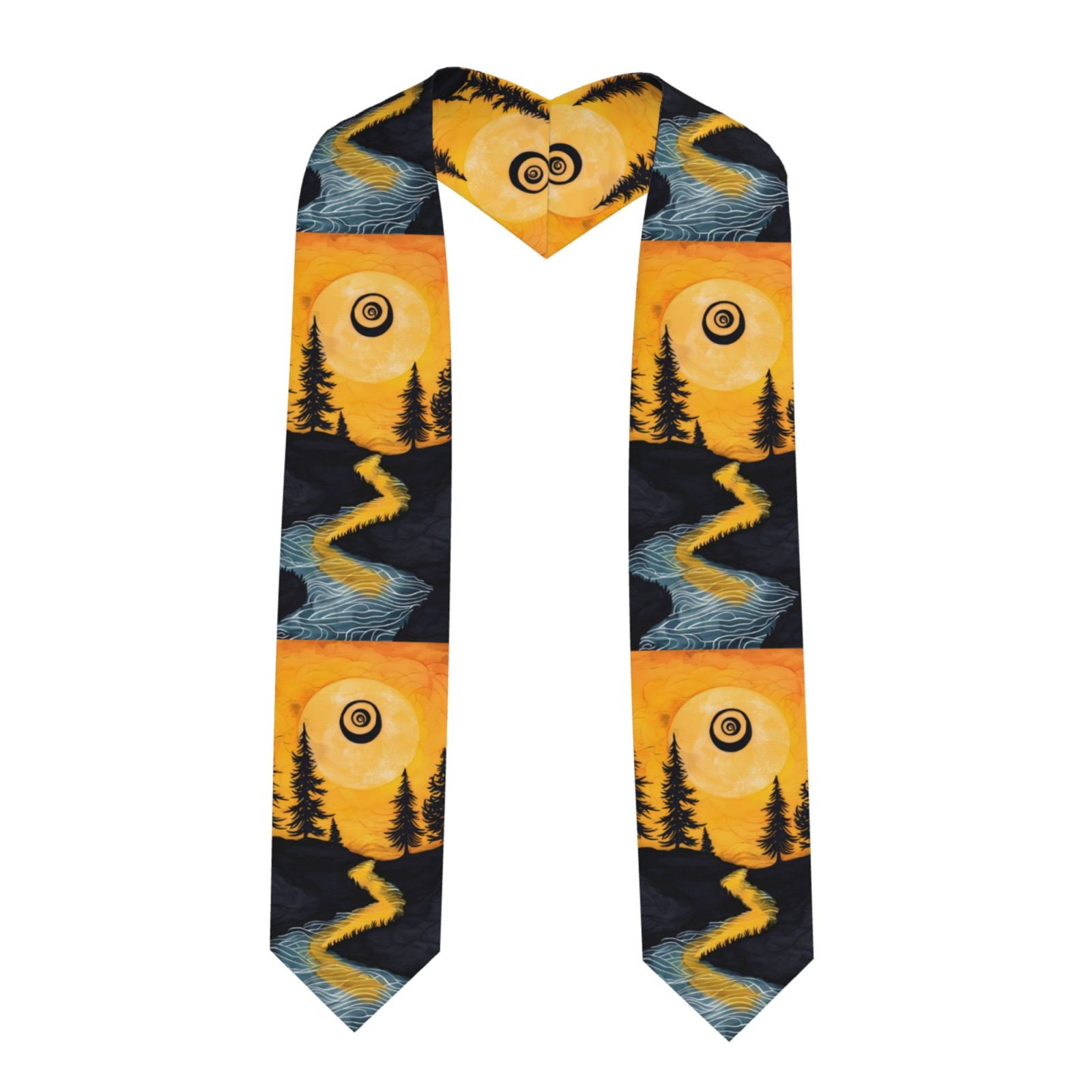 Qokaie Sunset River Pine Trees Pattern Graduation Shawl Stole ...