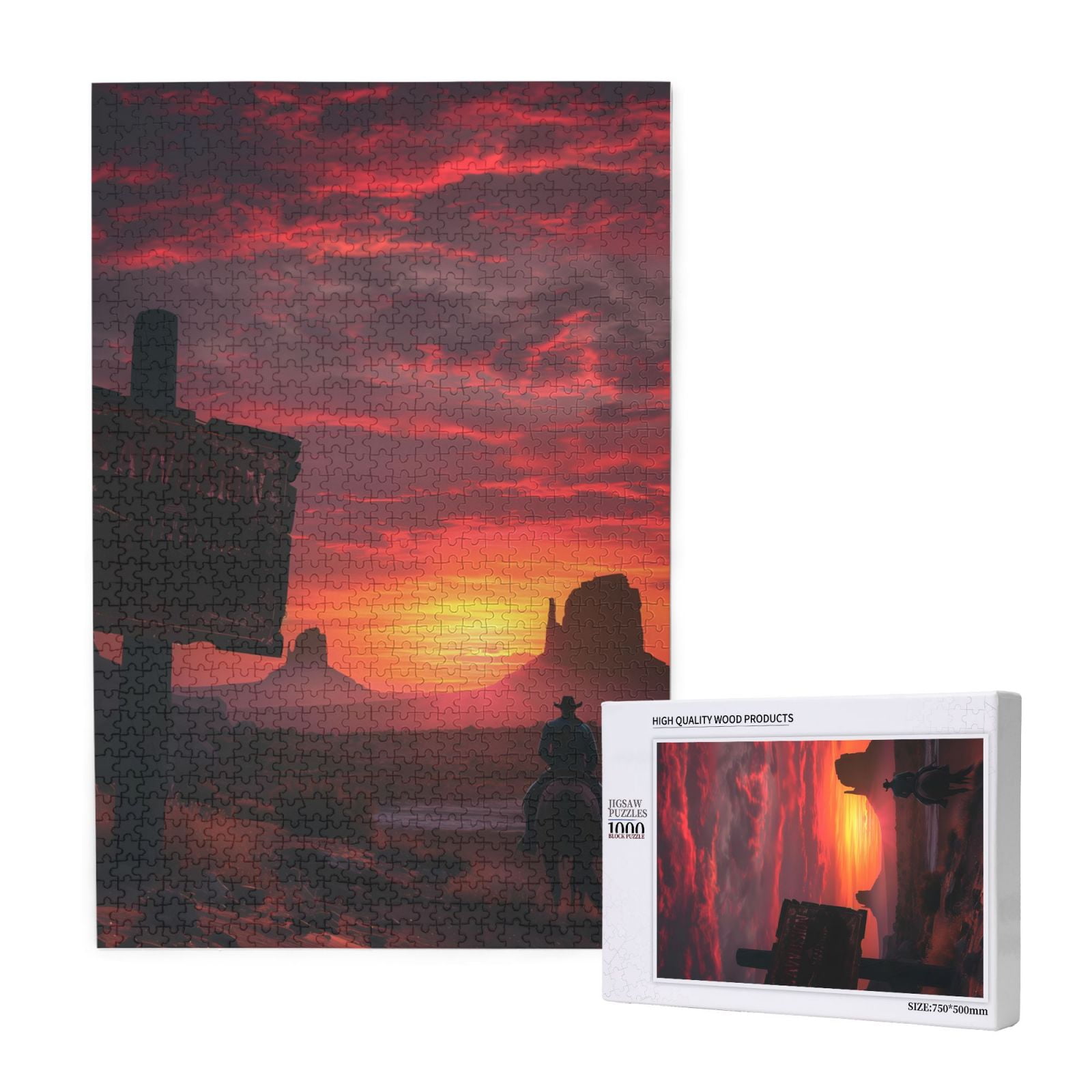 Qokaie Sunset Western Desert Cowboy Pattern Picture Puzzle,Wooden 1000 ...
