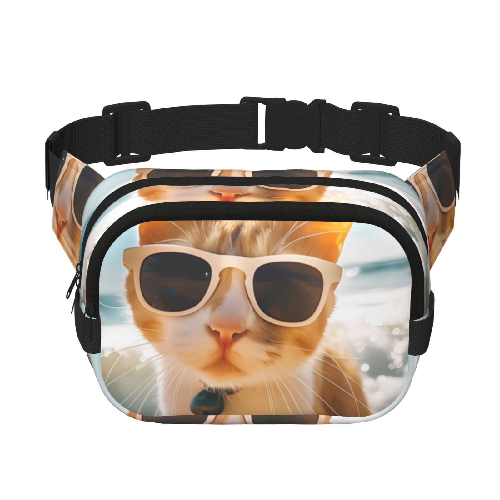 Qokaie Surfing Cat Sun Pattern Waist Bag, Double Layer Waist Pack ...