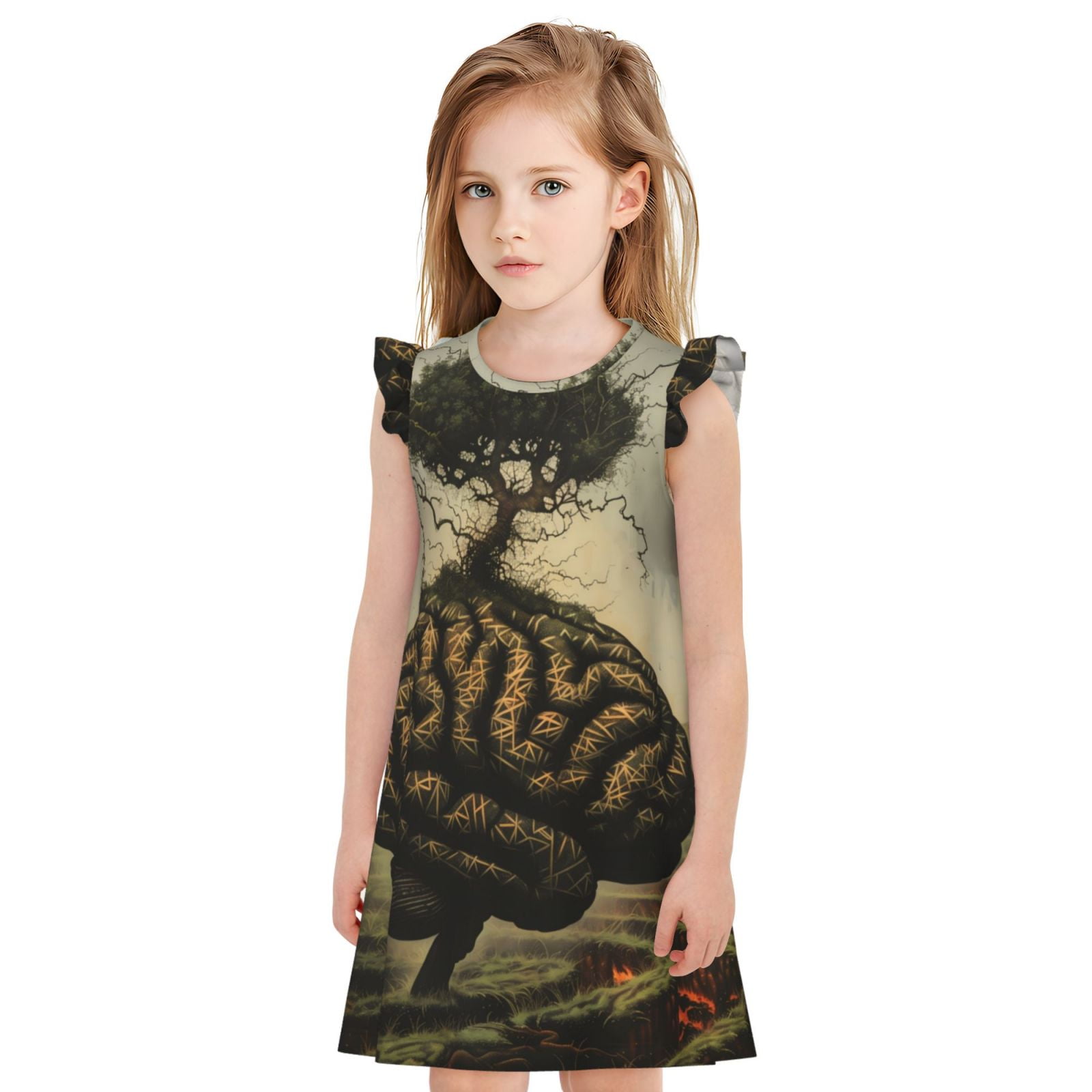 Qokaie Surreal Brain Tree Print Girls Nightgowns, Nightgown Princess ...