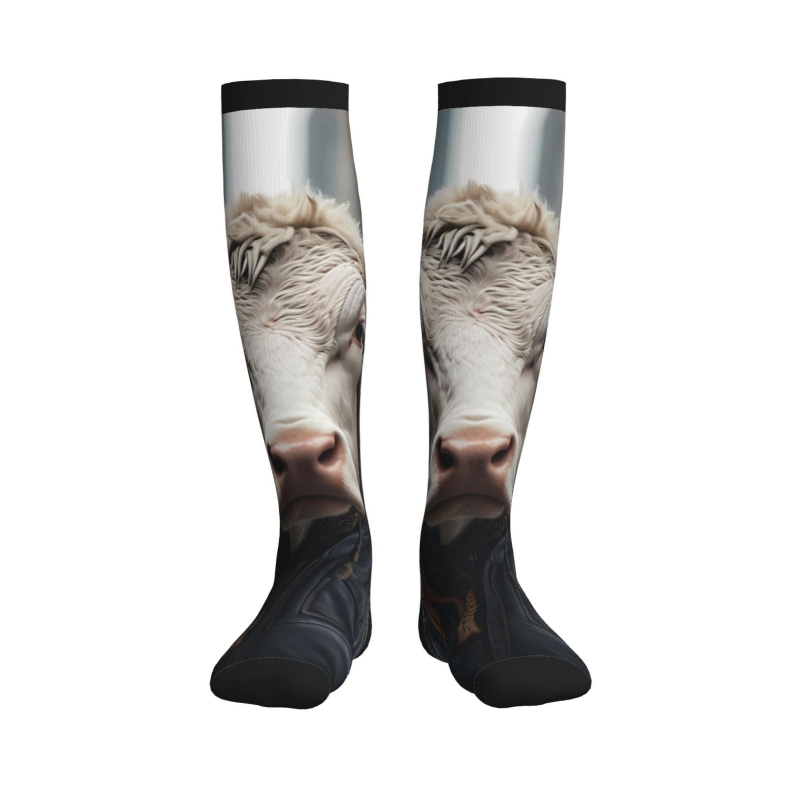 Qokaie Surrealist Cow Drawing Sports Compression Socks - Comfortable ...