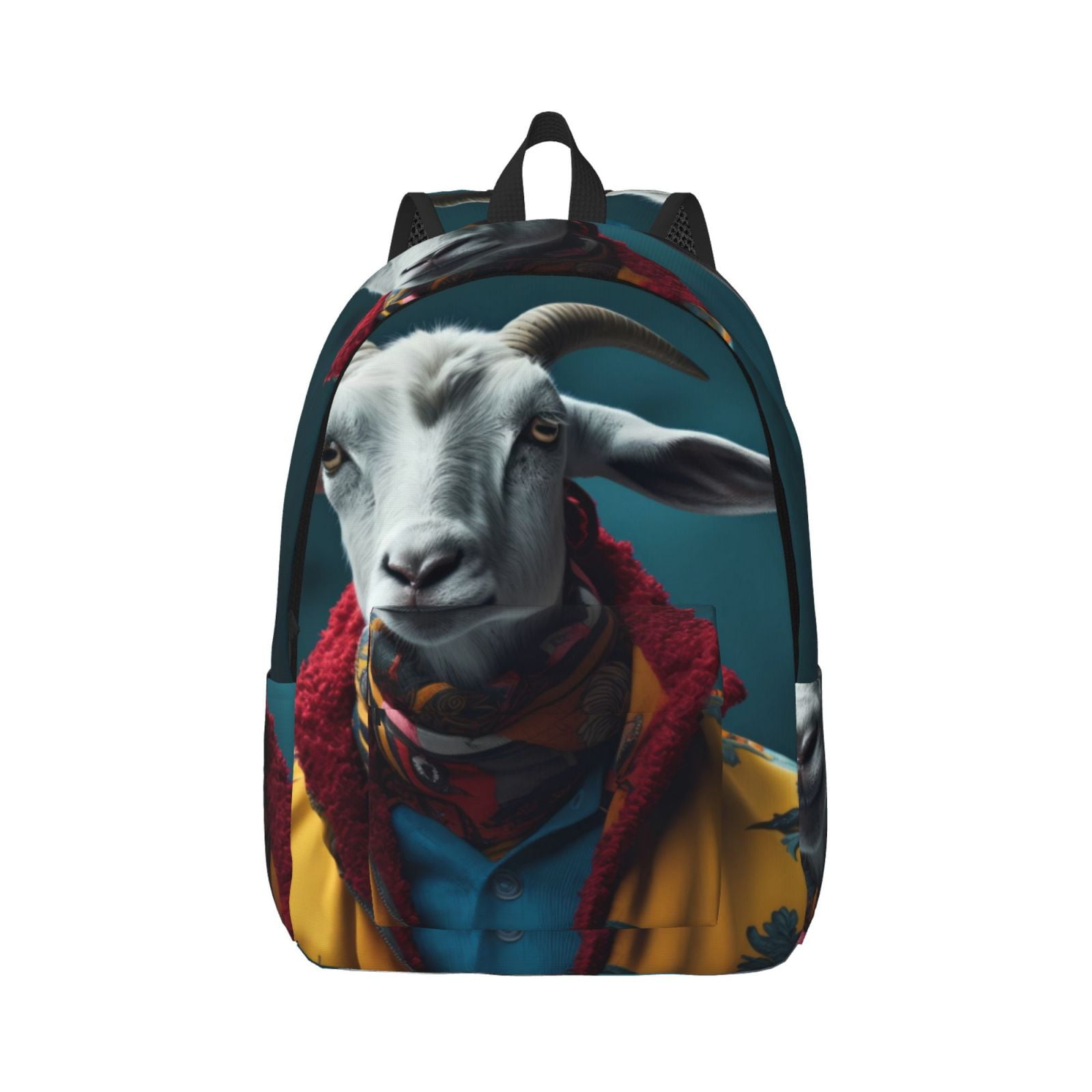 Qokaie Surrealist Goat Pattern Canvas Backpack Travel Daypack Student ...