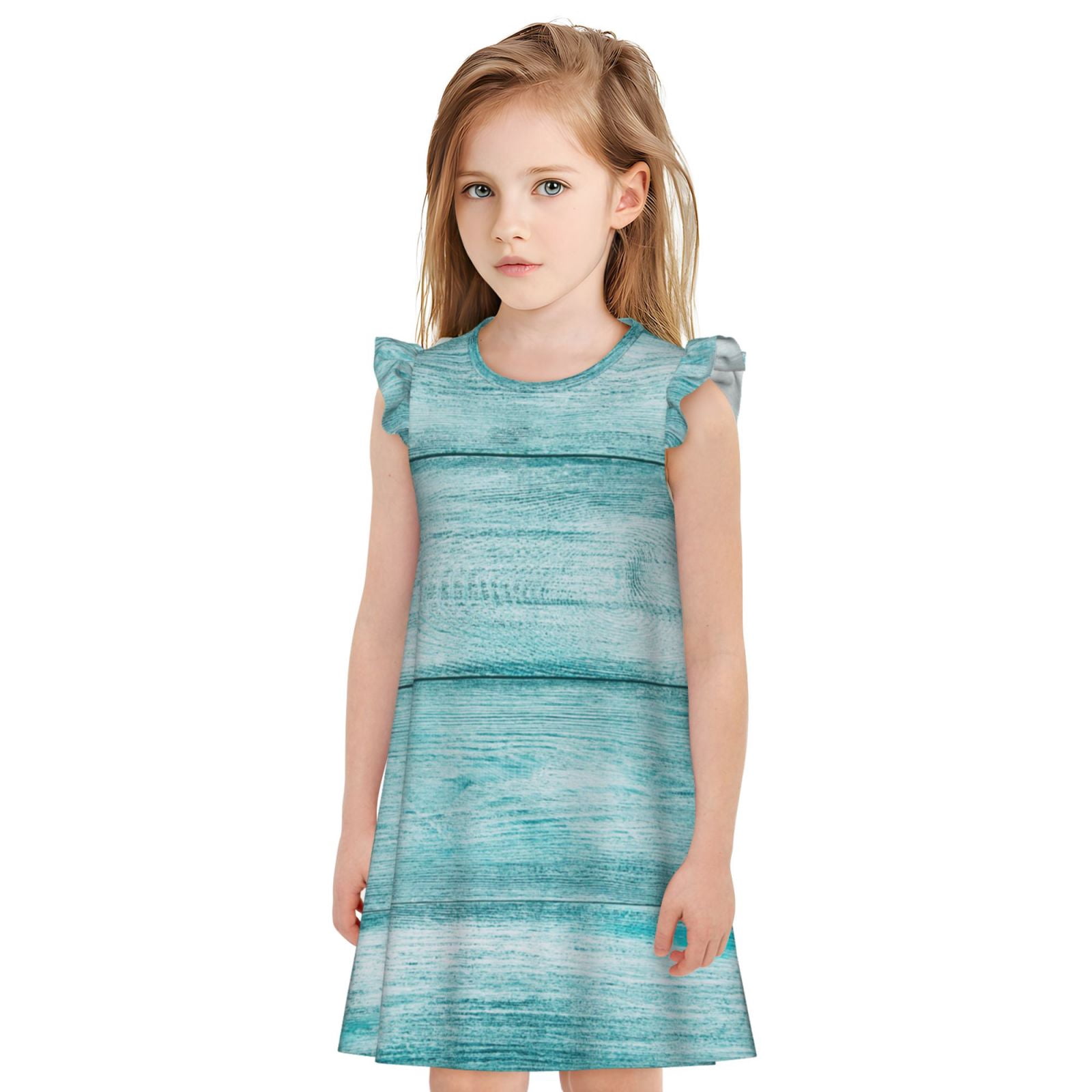 Qokaie Teal Turquoise Wood Print Girls Nightgowns, Nightgown Princess ...
