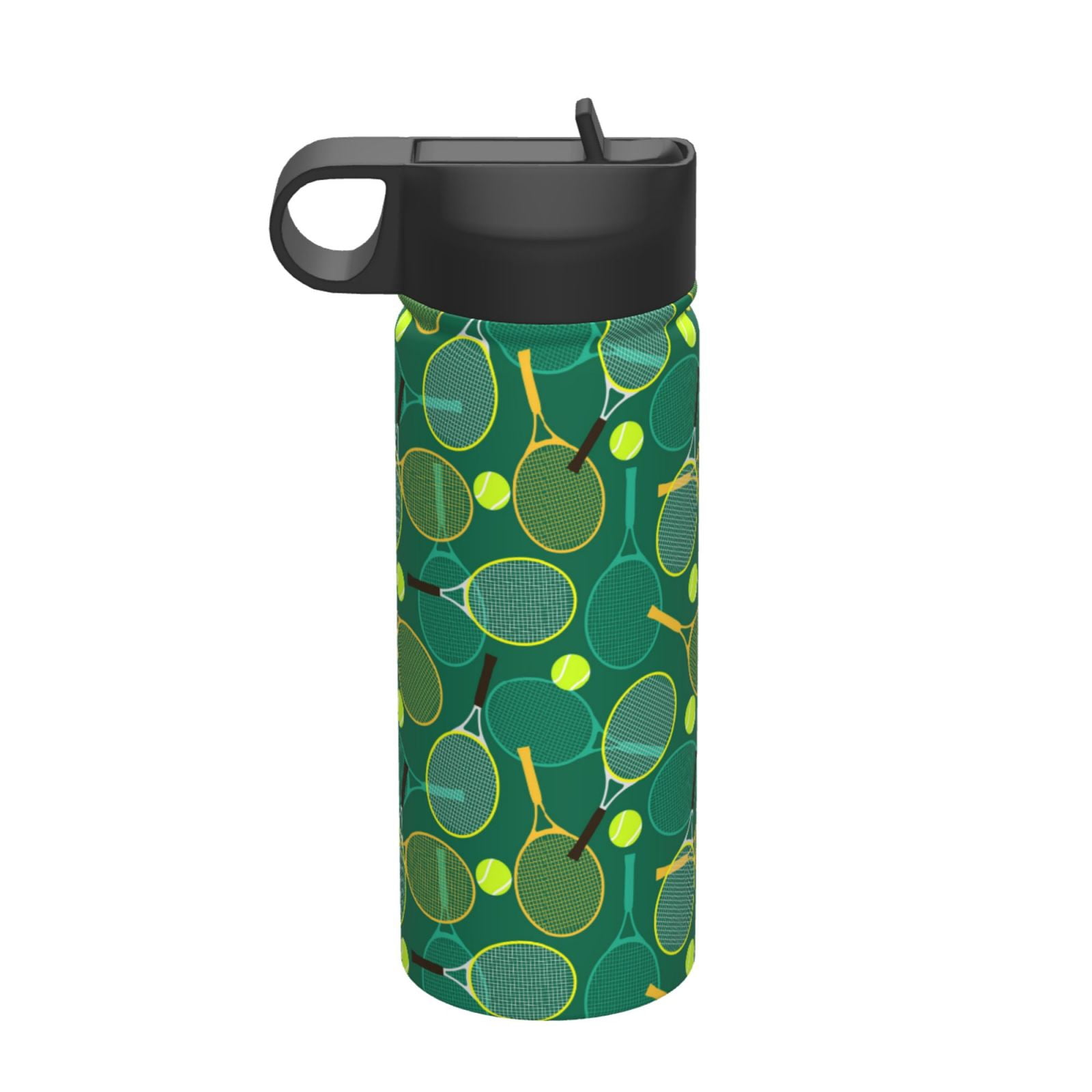 Qokaie Tennis Rackets and Balls Pattern 18oz Insulated Water Bottle ...