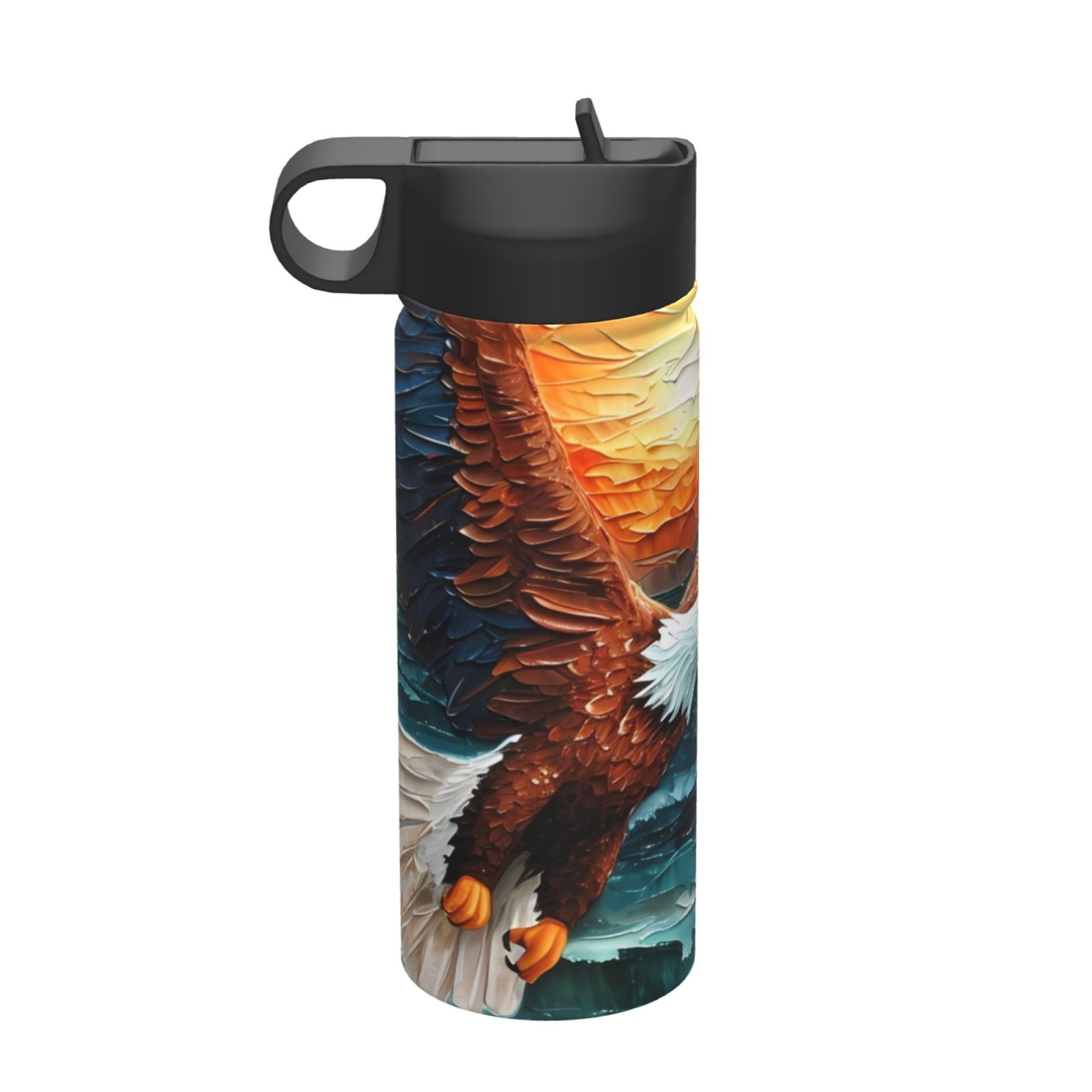Qokaie Textured Bald Eagle Pattern 18oz Insulated Water Bottle ...