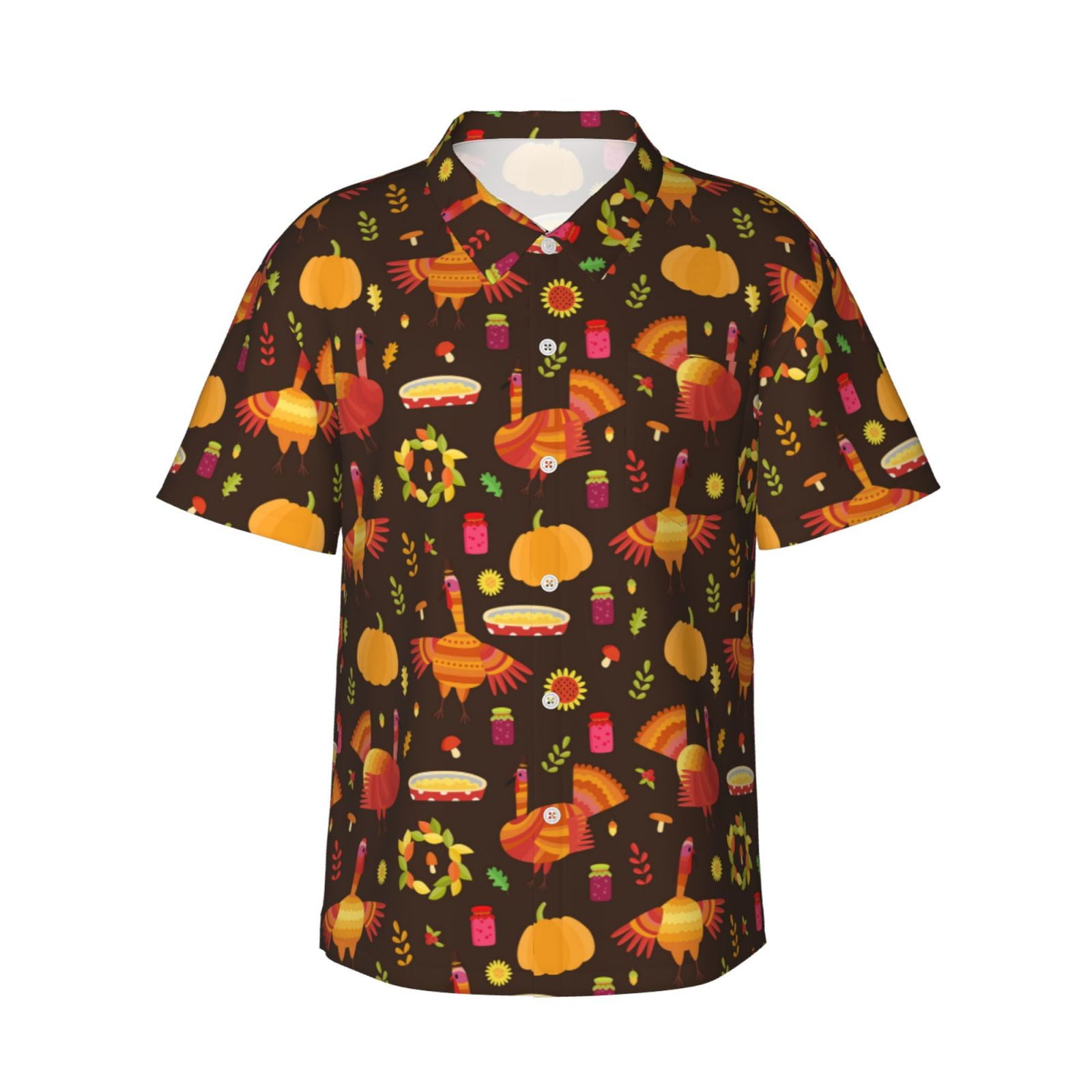 Qokaie Thanksgiving Turkey Print Men’s Hawaiian Shirt – Tropical Short ...