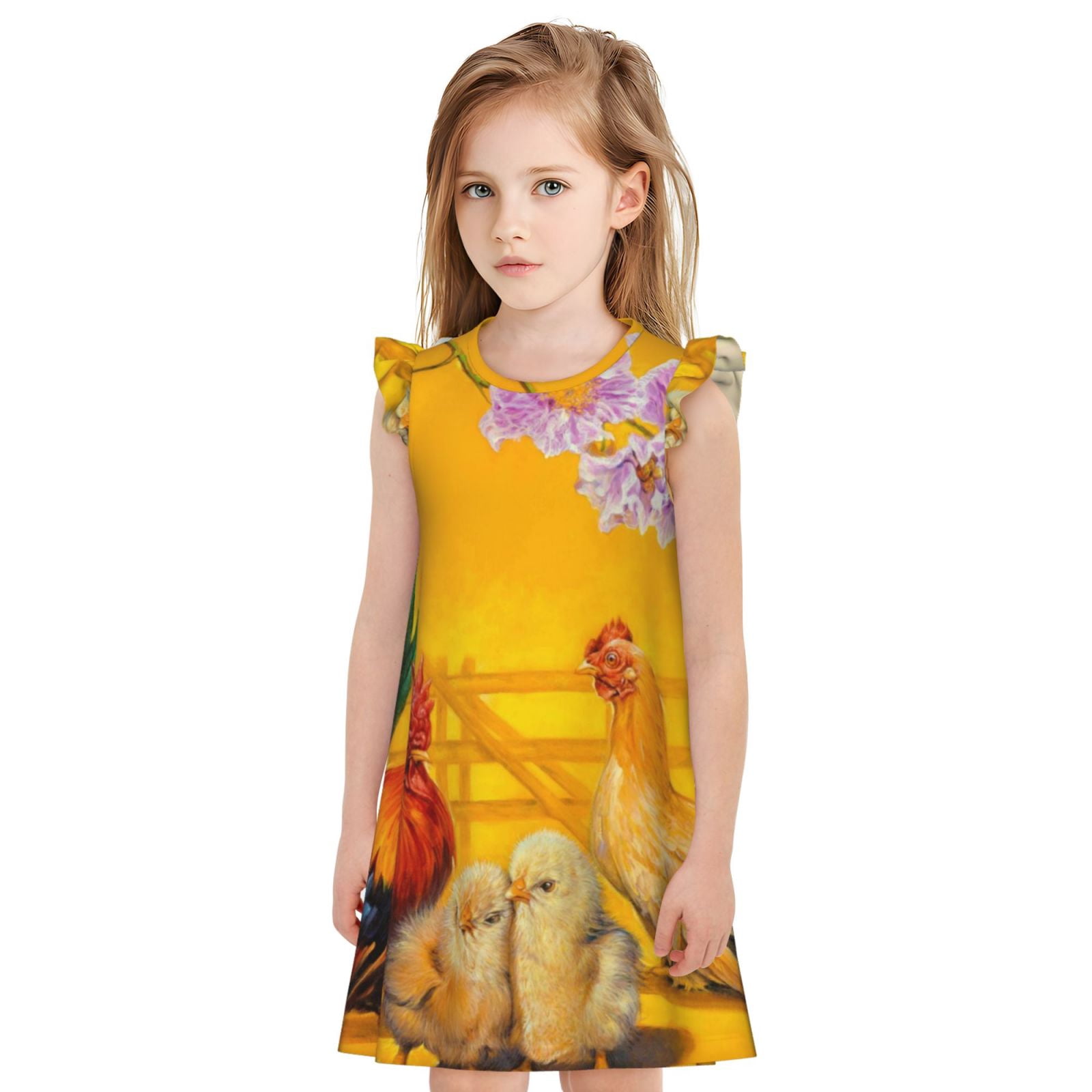 Qokaie The Chicken Family Print Girls Nightgowns, Nightgown Princess ...