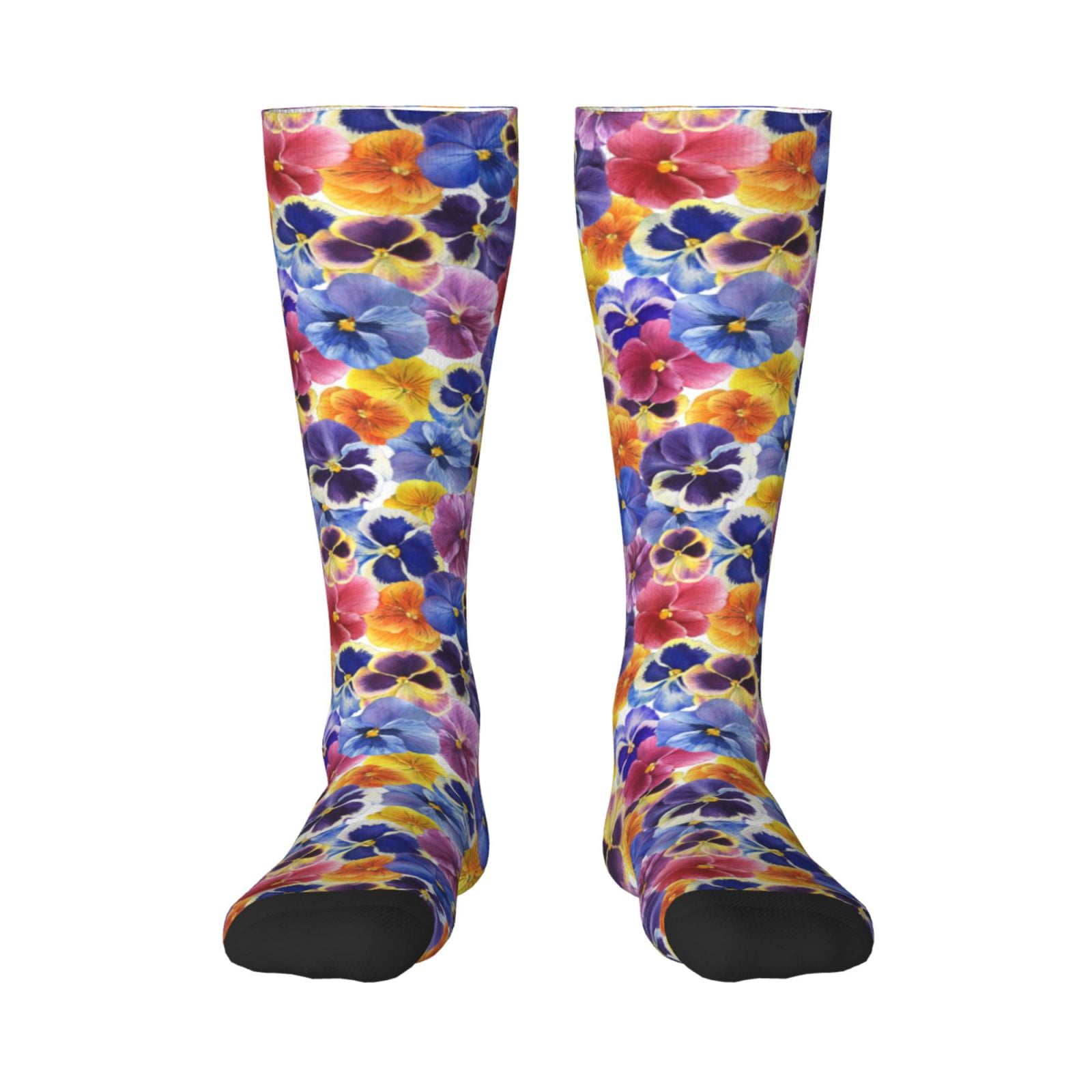 Qokaie The Garden Tricolor Pansy Flower Print Women’s Trouser Socks ...