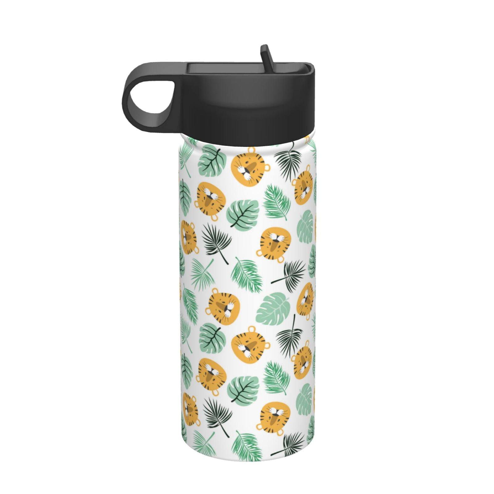 Qokaie Tiger Leaves Pattern 18oz Insulated Water Bottle, Stainless ...