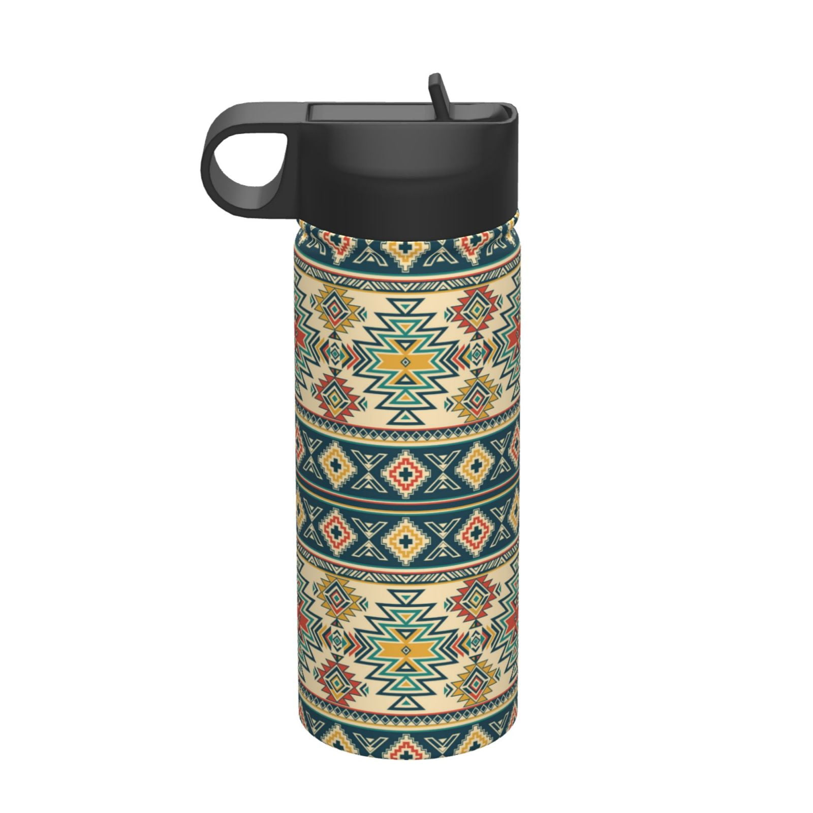 Qokaie Traditional Tribal Aztec1 Pattern 18oz Insulated Water Bottle ...