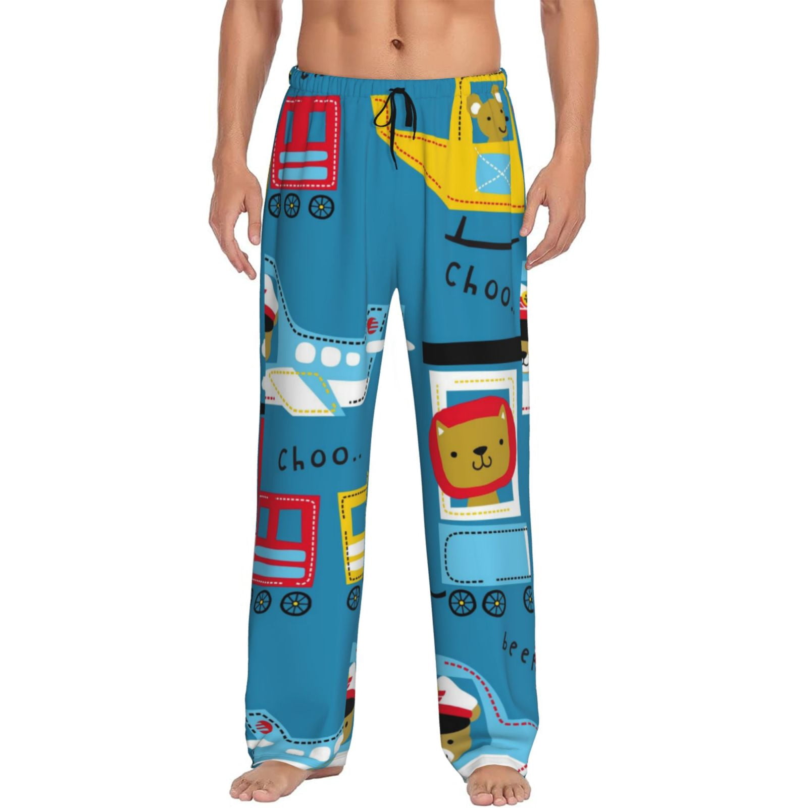 Qokaie Transportations With Cute Animals Drawing Silky Soft Men Pajama ...