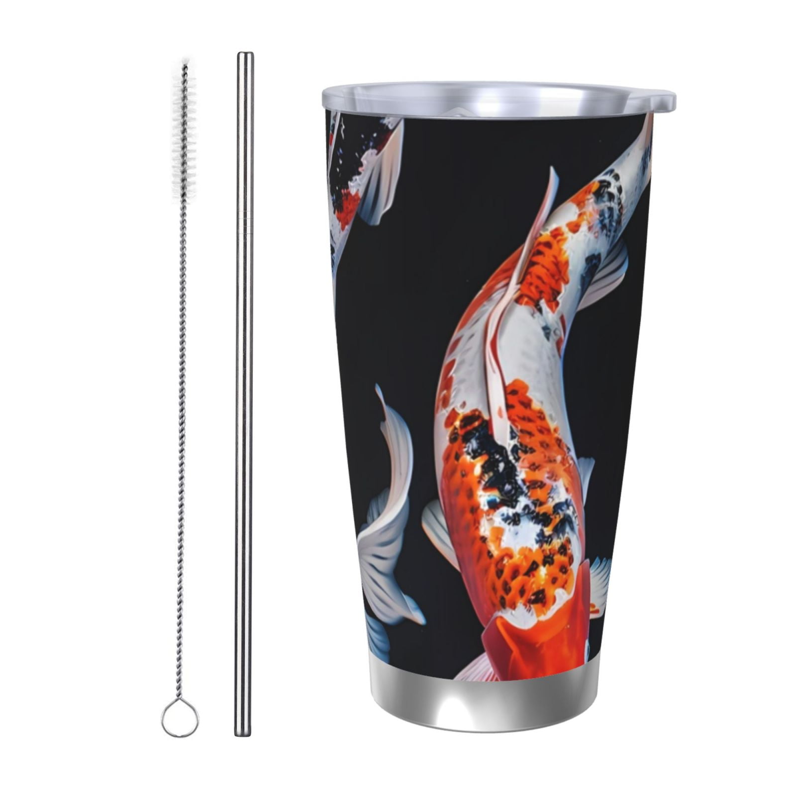 Qokaie Tricolor Koi Fish Trio Pattern 20 Oz Coffee Car Insulated Coffee ...