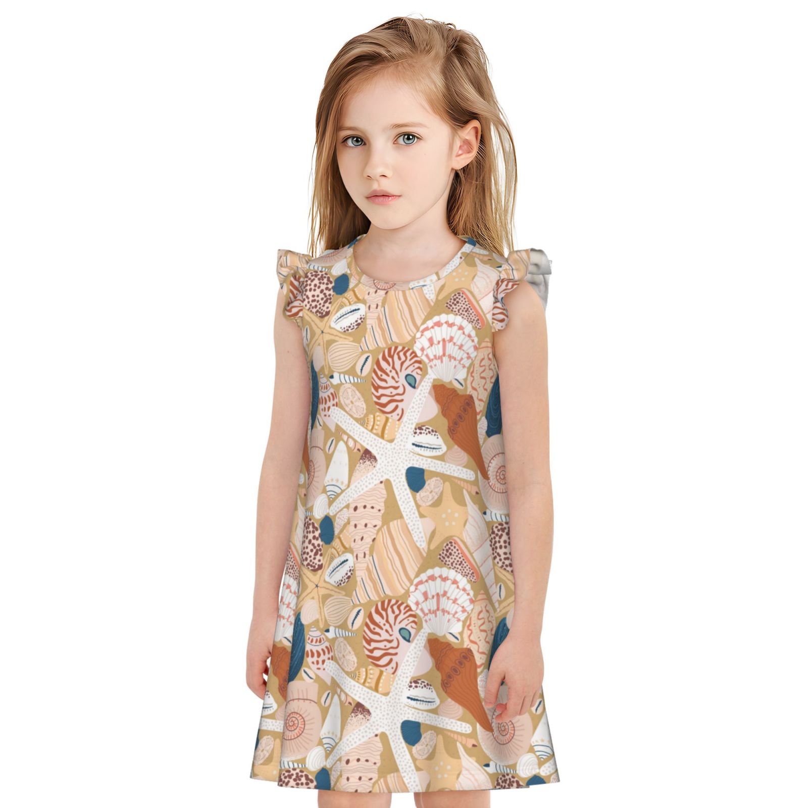 Qokaie Tropical Beach Sea Shell Print Girls Nightgowns, Nightgown ...