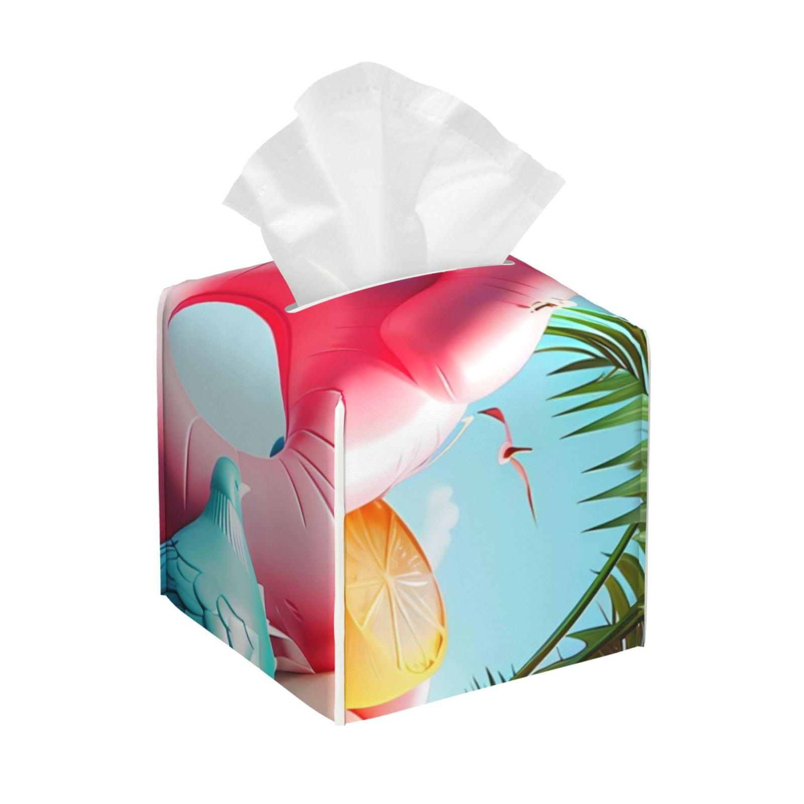 Qokaie Tropical Flamingo Pool Float Print Tissue Box Cover, Refined ...