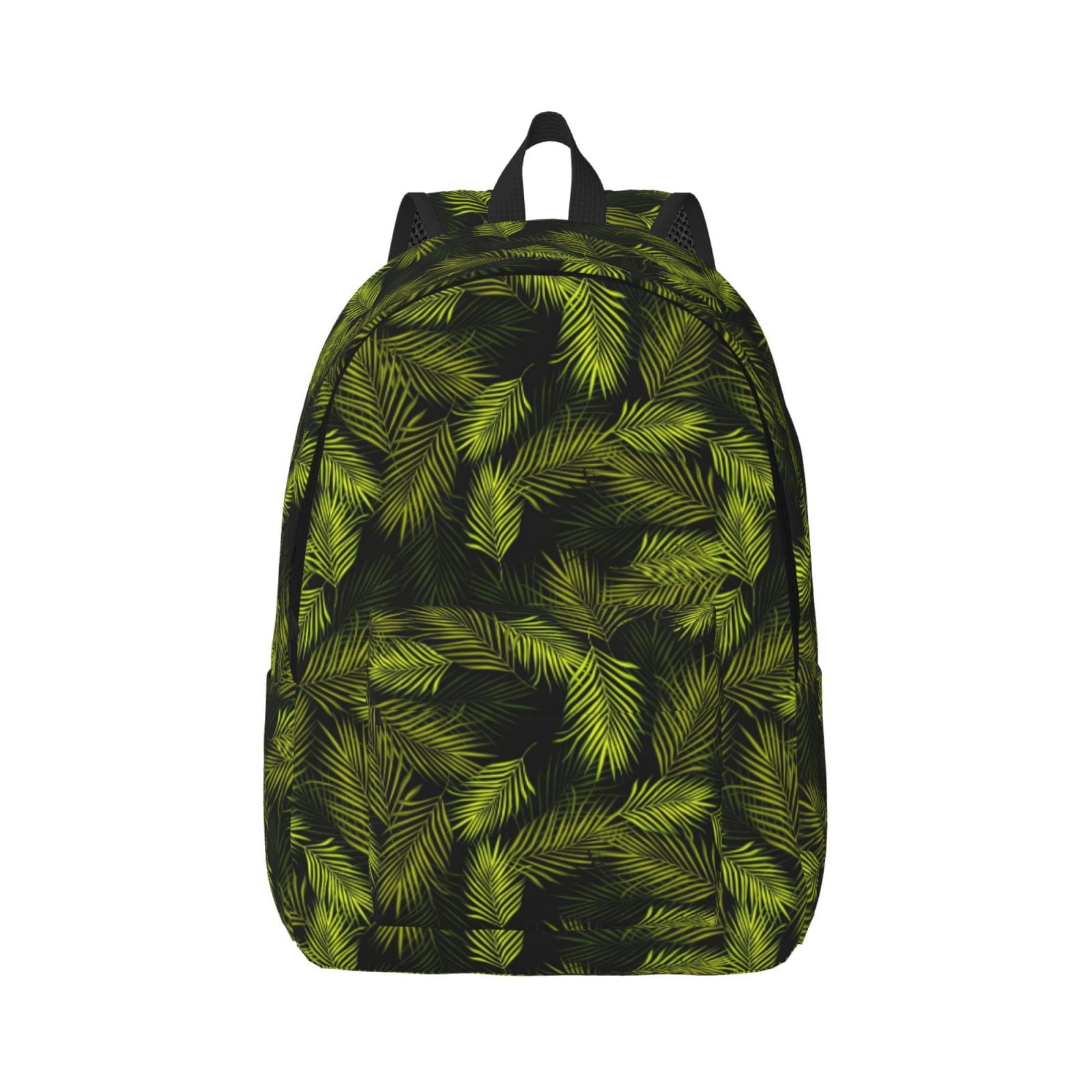 Qokaie Tropical Palm Leaves Fern Leaf Pattern Canvas Backpack Travel ...