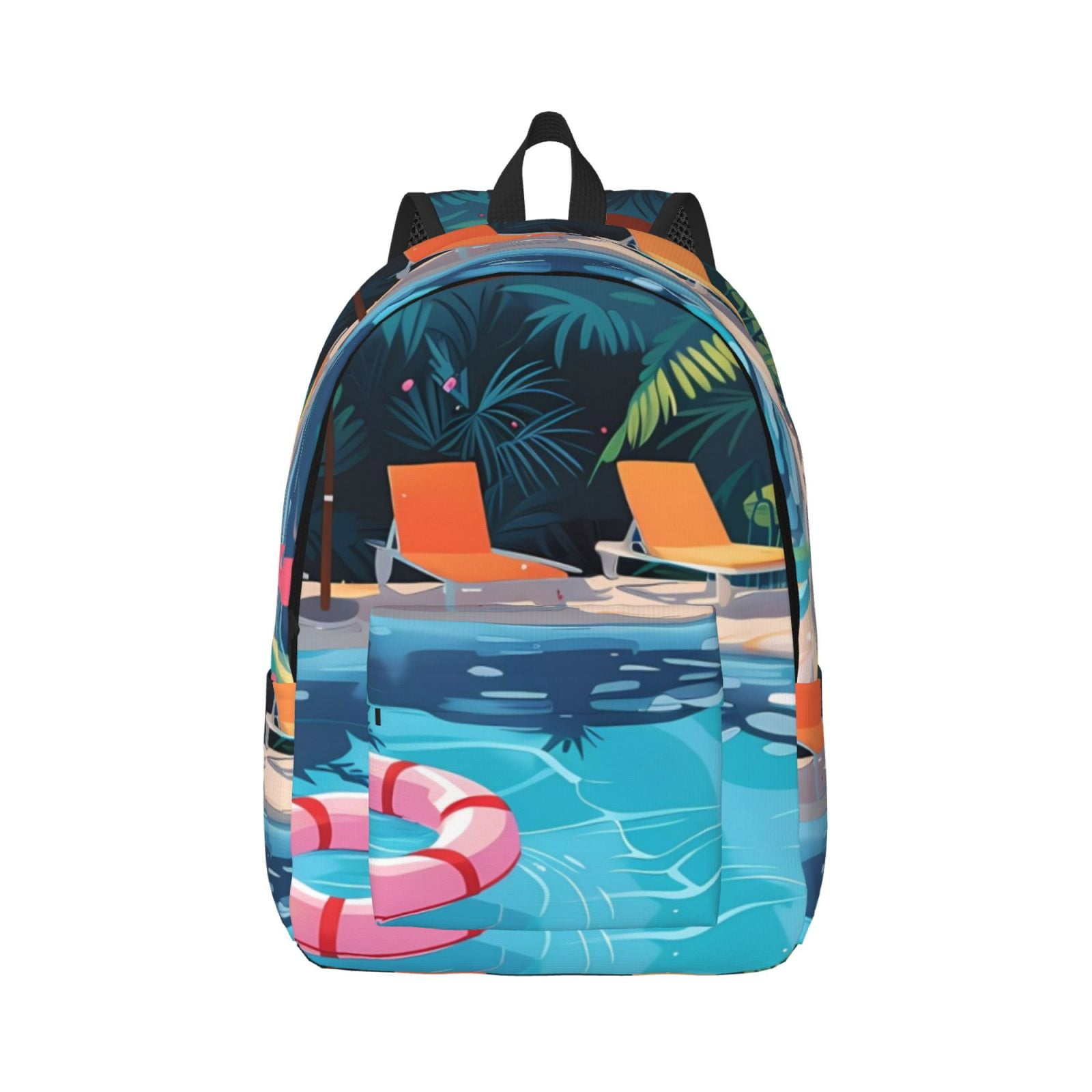 Qokaie Tropical Poolside Relaxation Pattern Canvas Backpack Travel ...