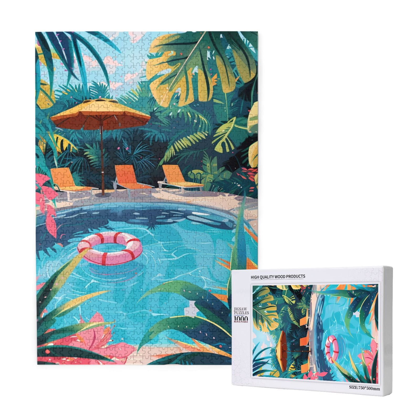 Qokaie Tropical Poolside Relaxation Pattern Picture Puzzle,Wooden 1000 ...
