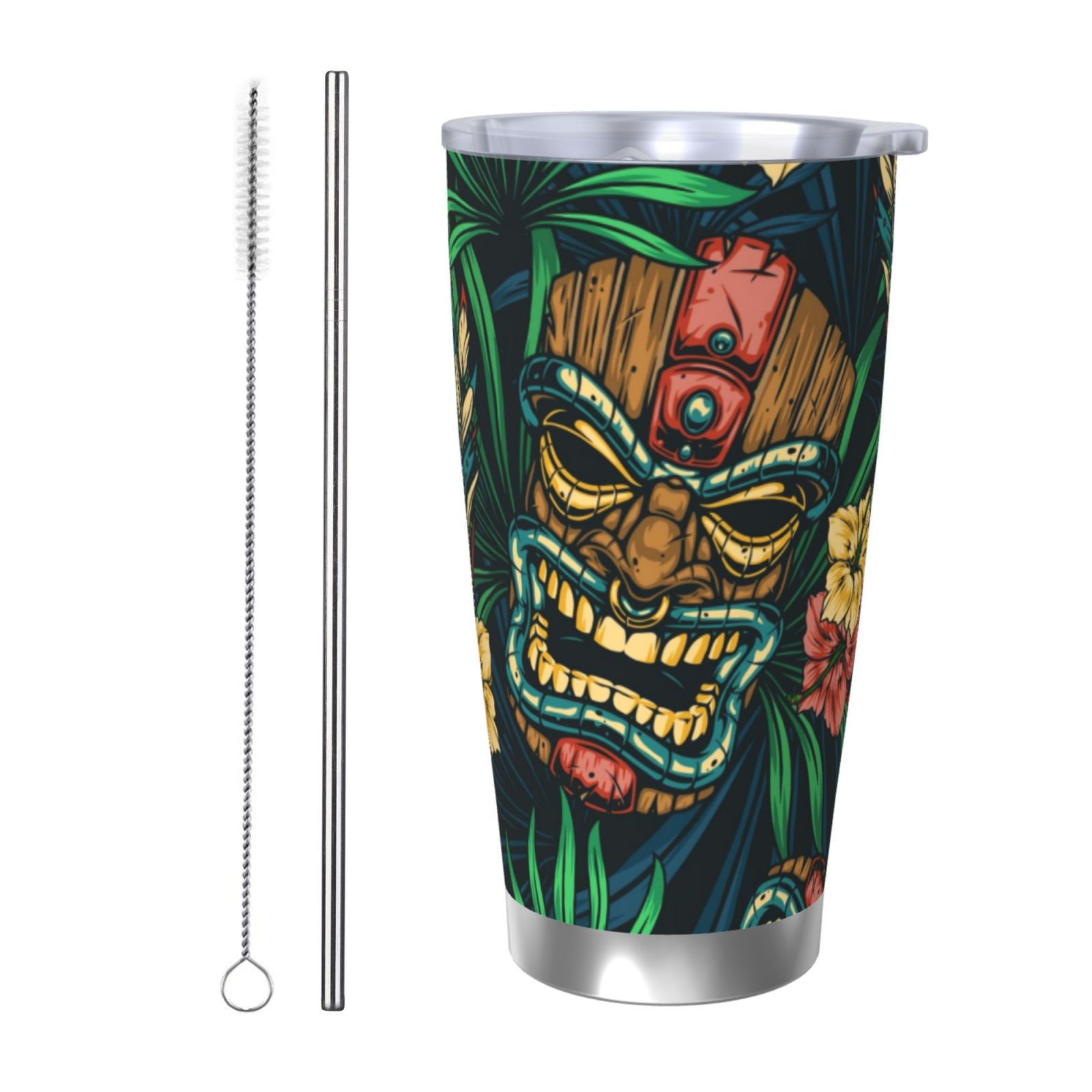 Qokaie Tropical Tribe Mask Pattern 20 Oz Coffee Car Insulated Coffee ...