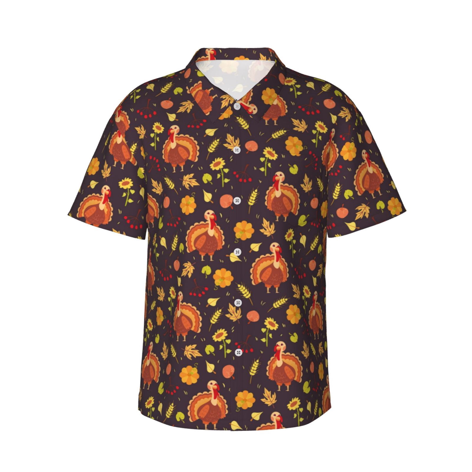 Qokaie Turkey Bird Print Men’s Hawaiian Shirt – Tropical Short Sleeve ...
