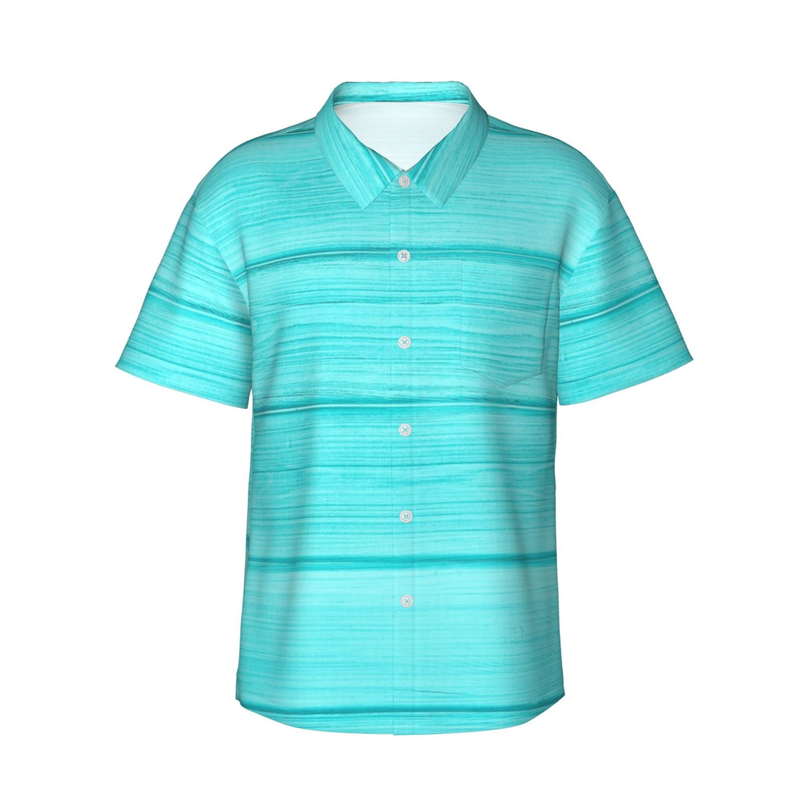 Qokaie Turquoise Wooden Print Men’s Hawaiian Shirt – Tropical Short ...